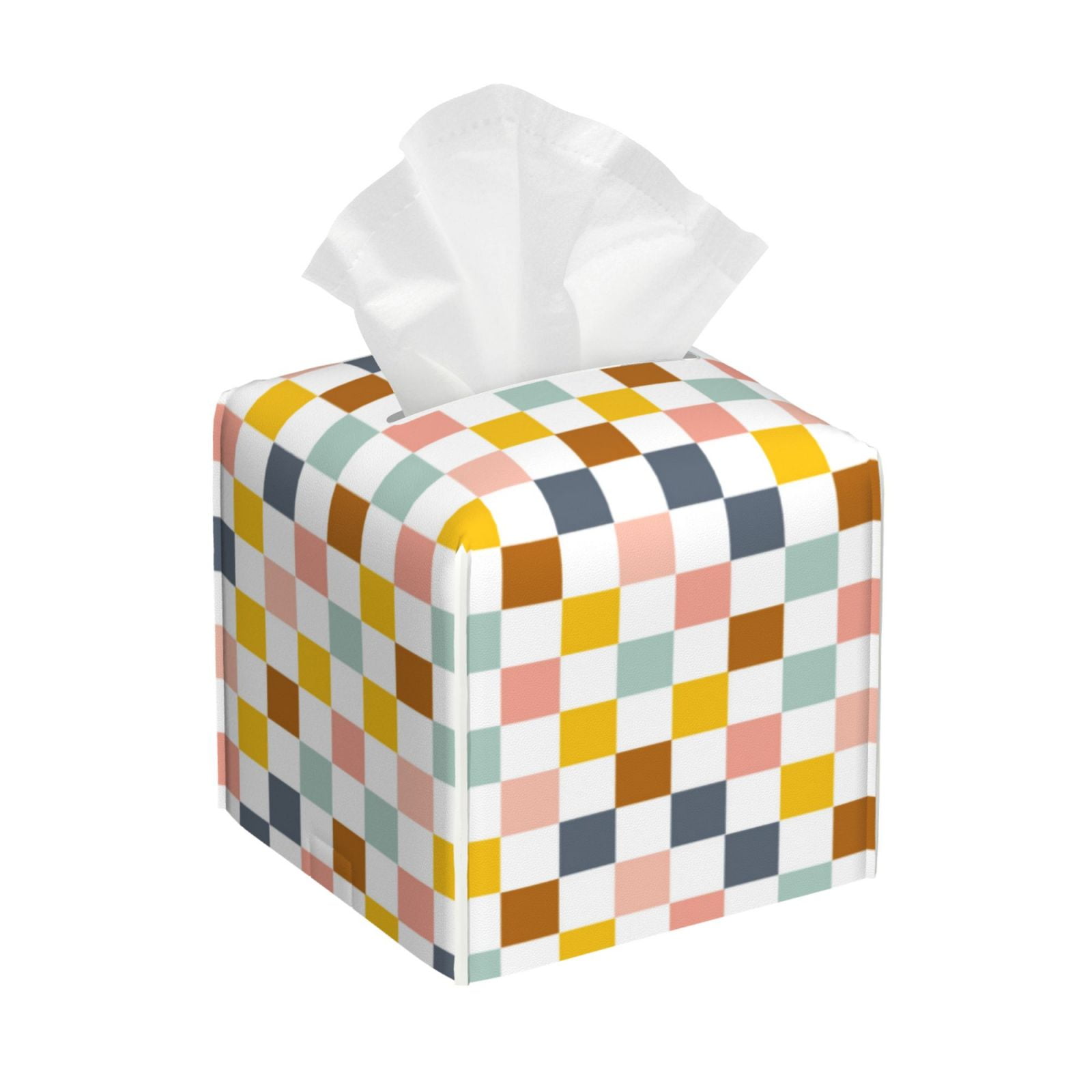Susaid Colorful Checkered 1 Print PU Leather Tissue Box Cover, Square ...
