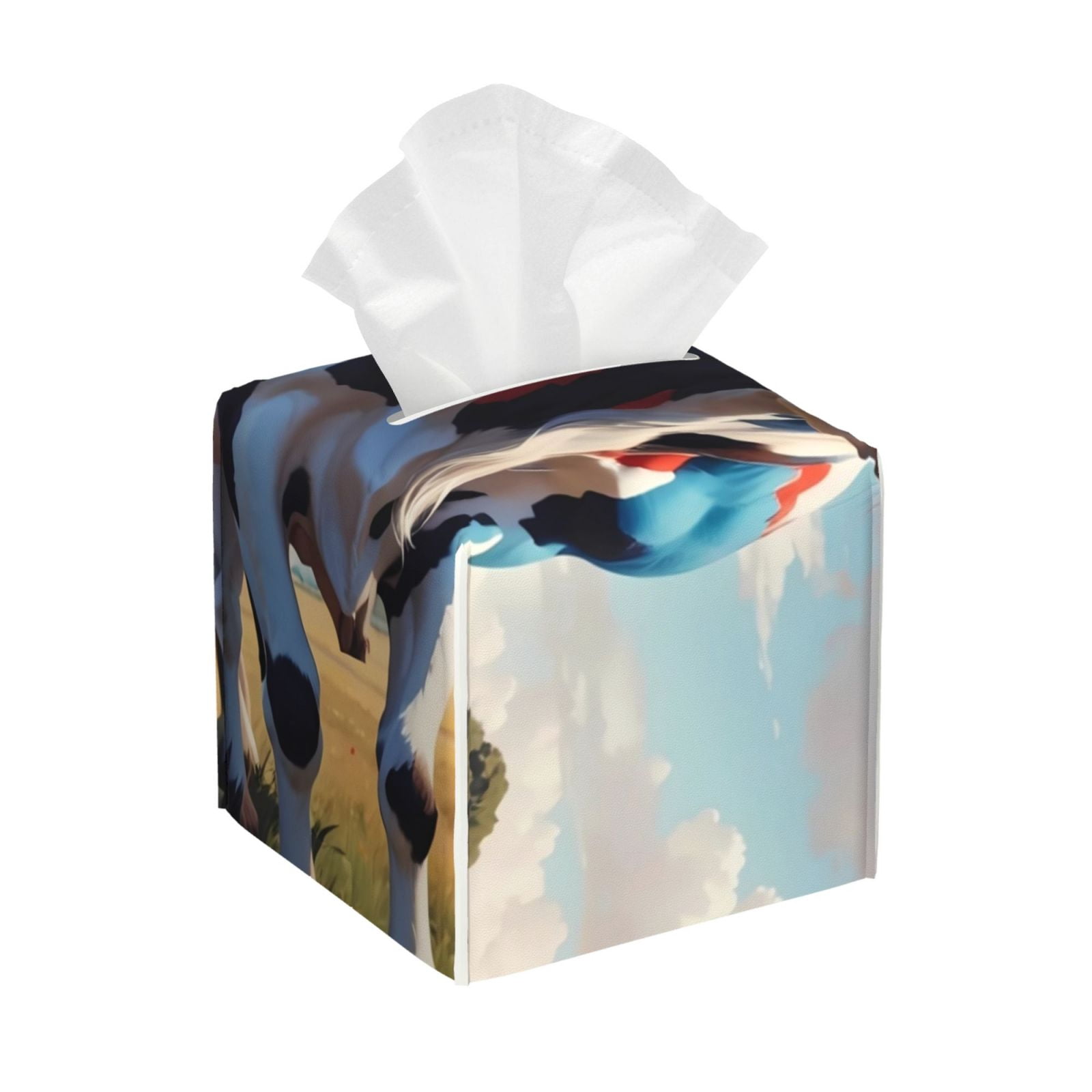 Susaid Colorful Cow Pasture Print PU Leather Tissue Box Cover, Square ...