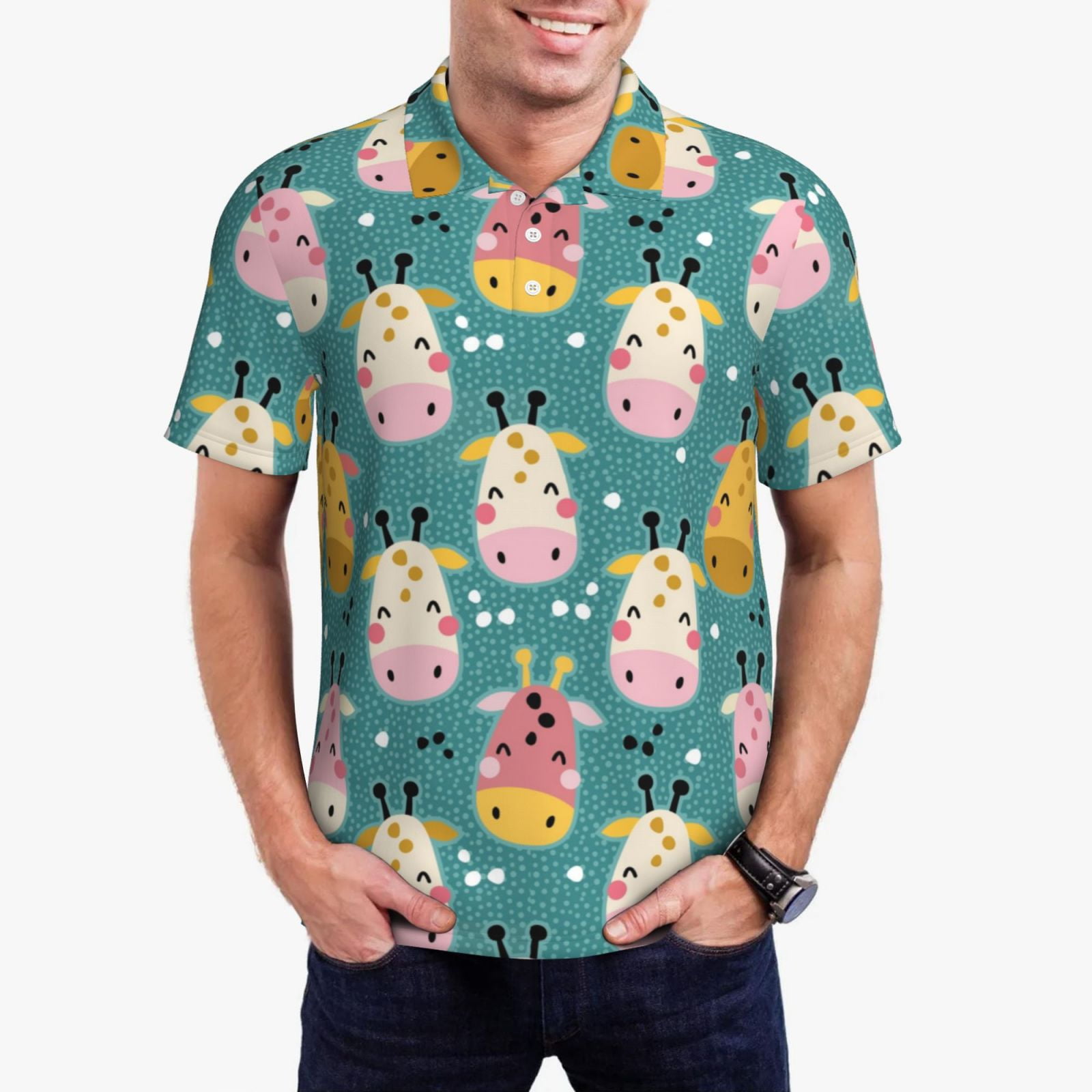 Susaid Colorful Cow Print Men's Short Sleeve Polo Shirt, Golf Shirts ...