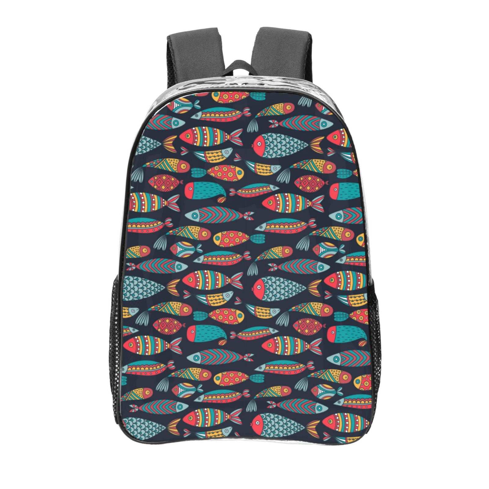 Susaid Colorful Fish Print Clear Backpack See Through Transparent ...