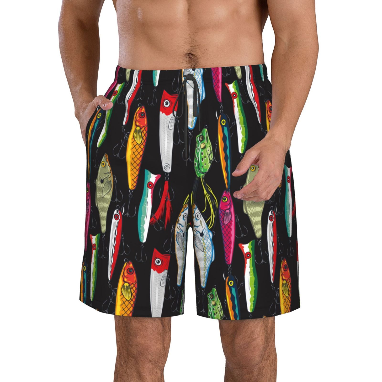 Susaid Colorful Fishing Lures Print Men's Swim Trunks Hawaiian Bathing ...
