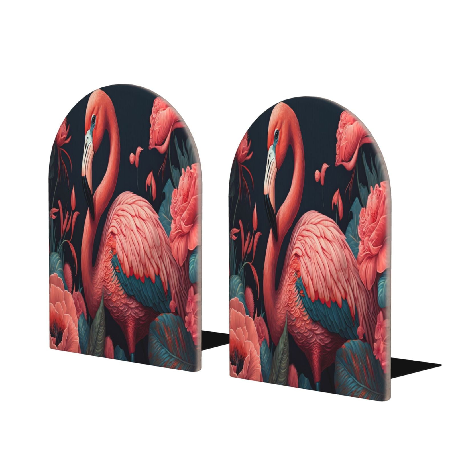 Susaid Colorful Floral Flamingo Print Wooden Bookends Decorative Book ...