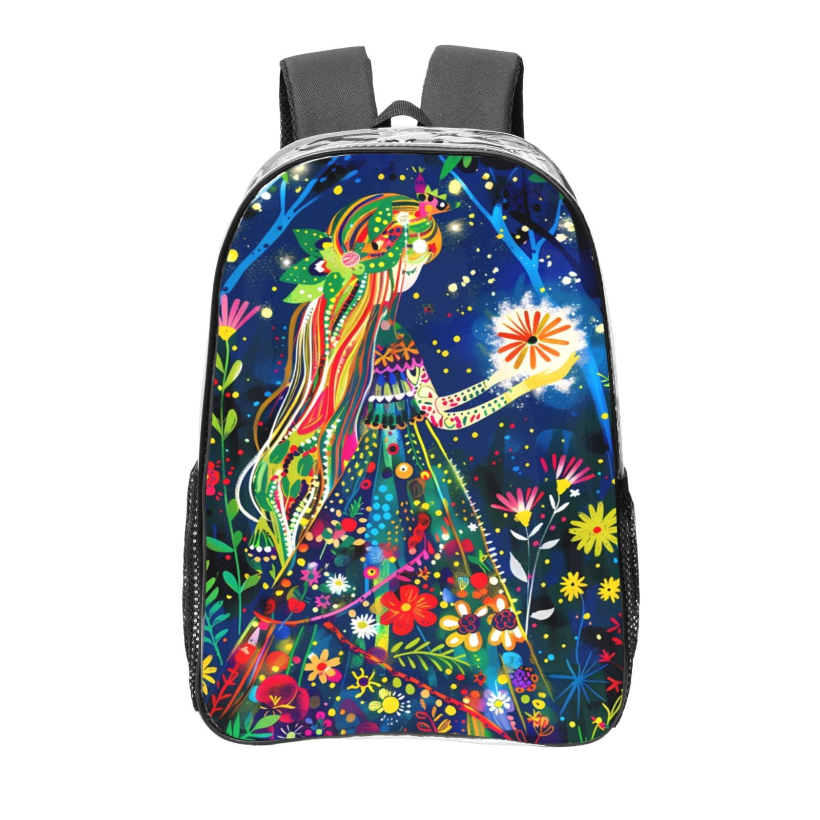 Susaid Colorful Floral Forest Fairy Print Clear Backpack See Through ...