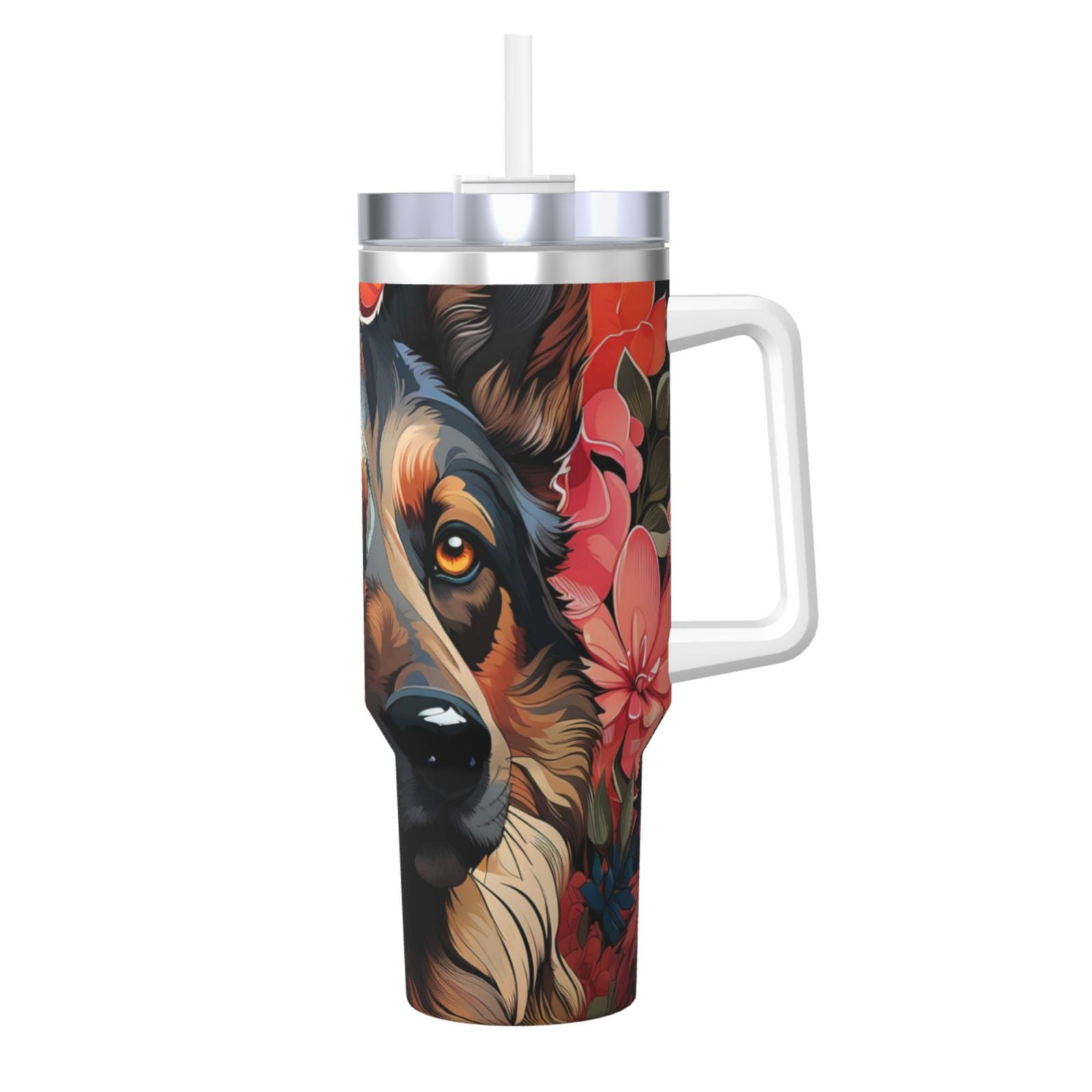 Susaid Colorful Flower German Shepherd Print Indoor Outdoor Straw Lid ...