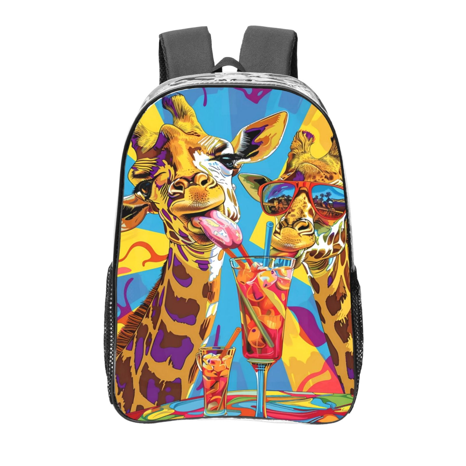 Susaid Colorful Giraffes with Drinks Print Clear Backpack See Through ...