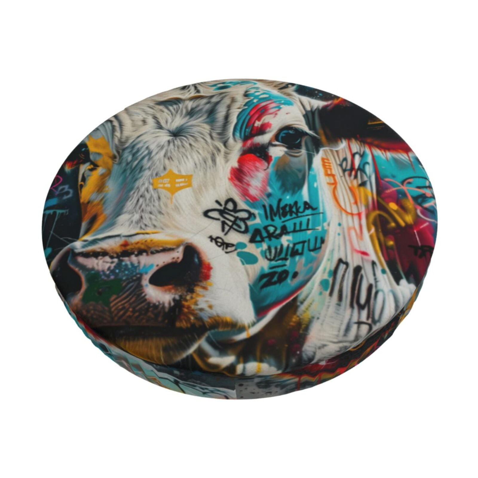 Susaid Colorful Graffiti Cow Print Elastic Bar Stool Cover Personalized ...