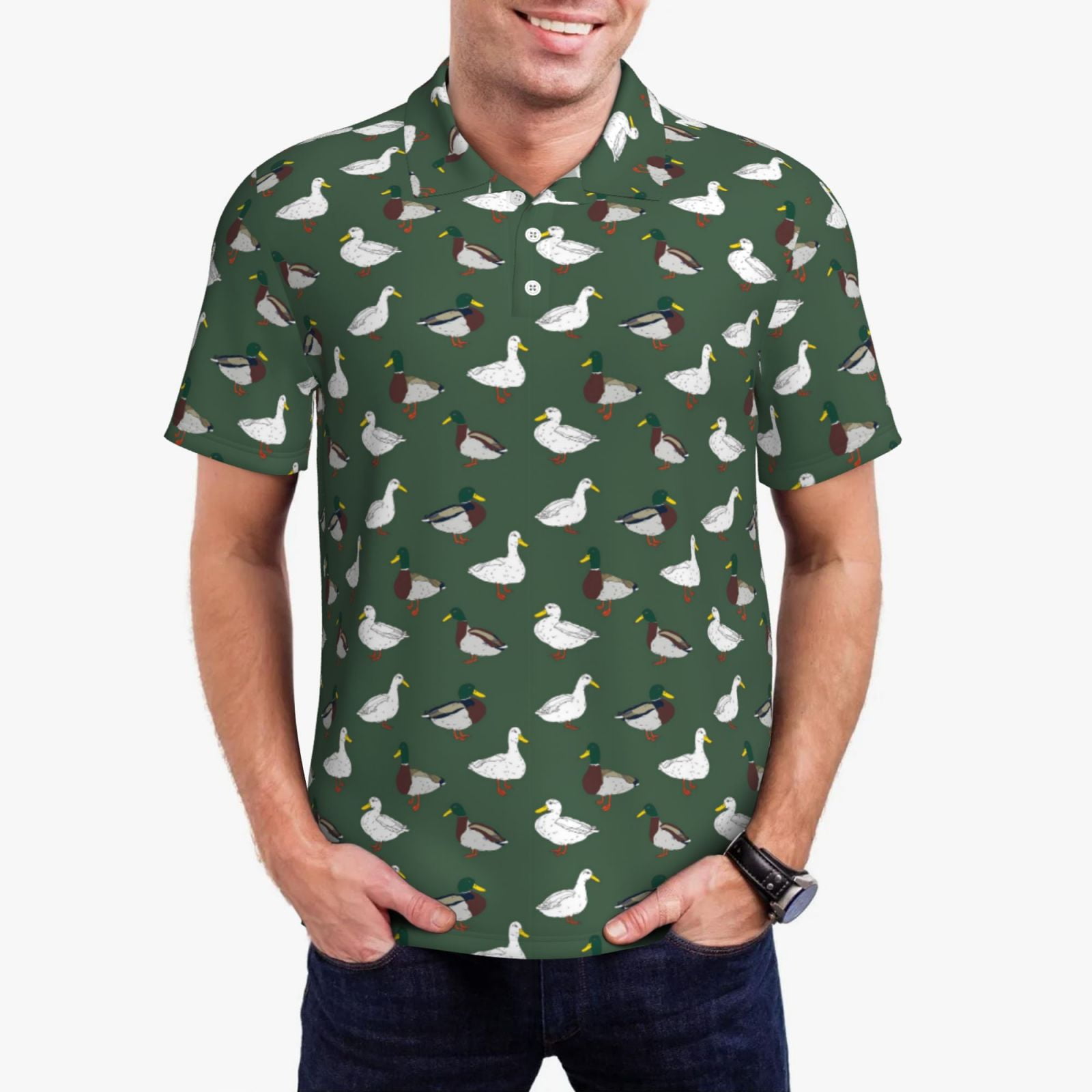 Susaid Colorful Mallard Duck Print Men's Short Sleeve Polo Shirt, Golf ...