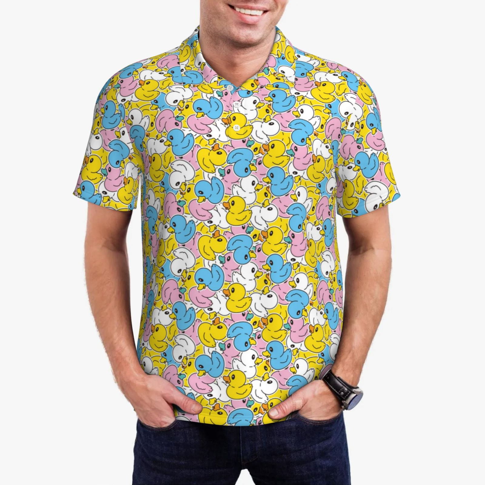 Susaid Colorful Rubber Duck 1 Print Men's Short Sleeve Polo Shirt, Golf ...