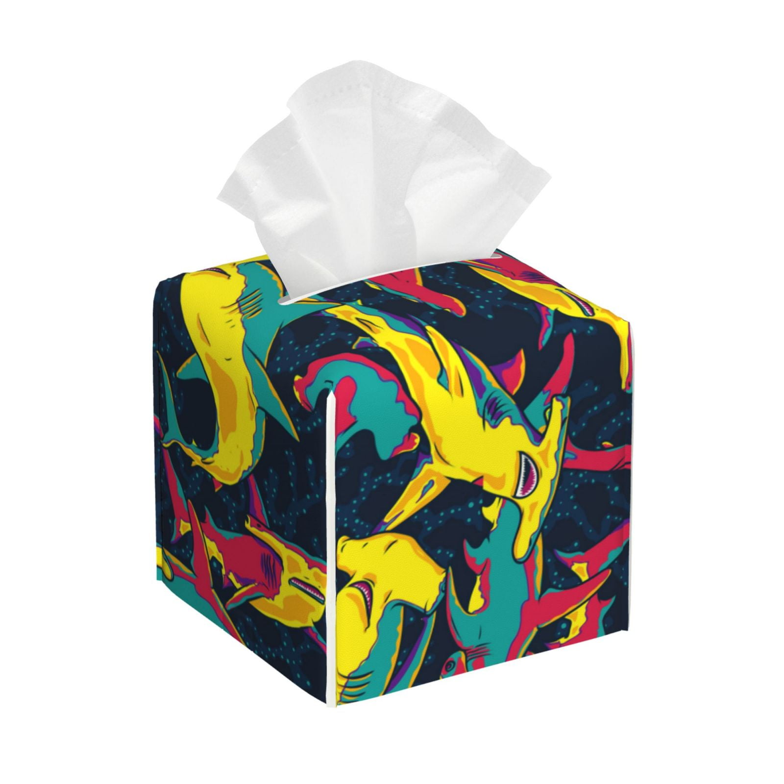Susaid Colorful Sharks Print PU Leather Tissue Box Cover, Square ...