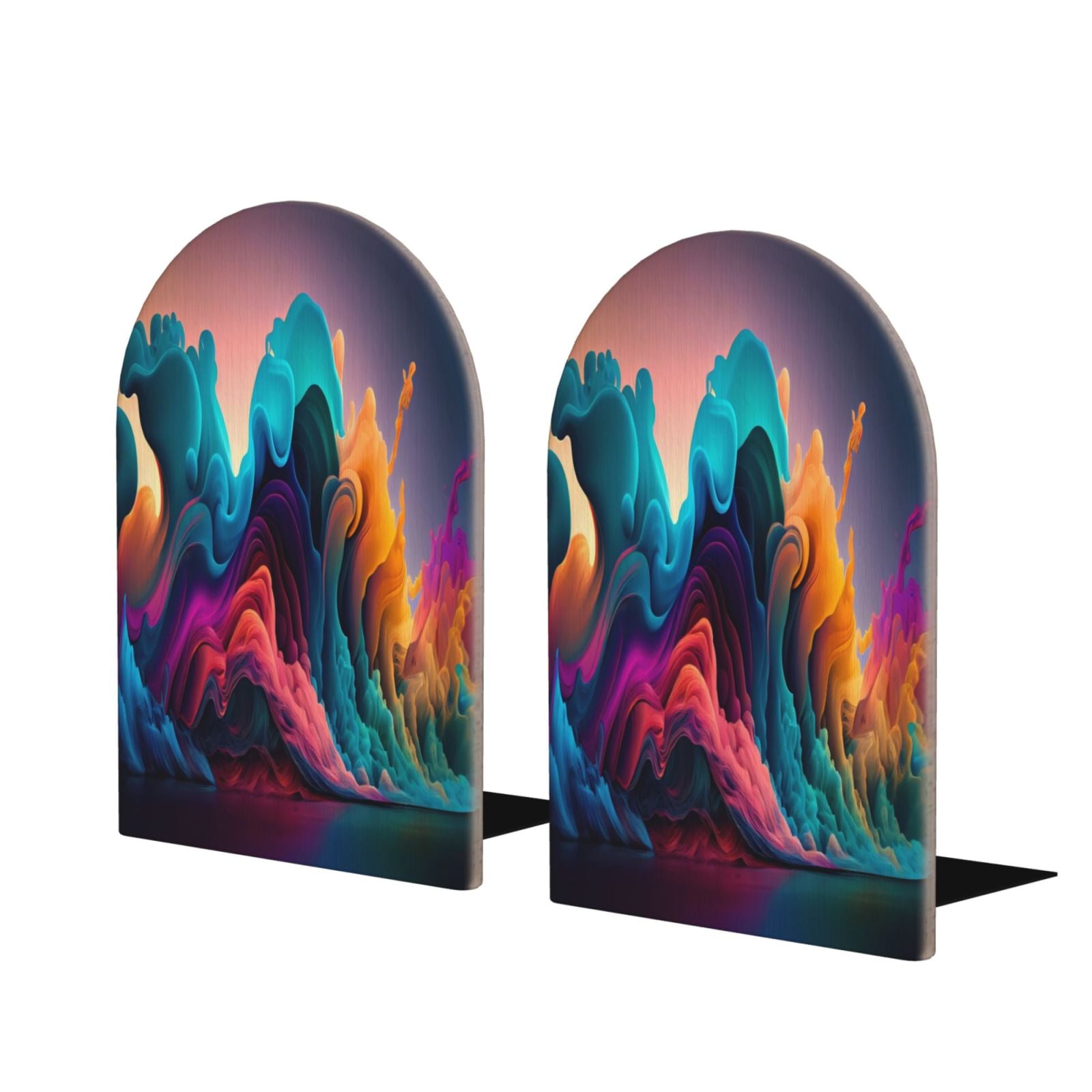 Susaid Colorful Surreal Landscape Print Wooden Bookends Decorative Book ...