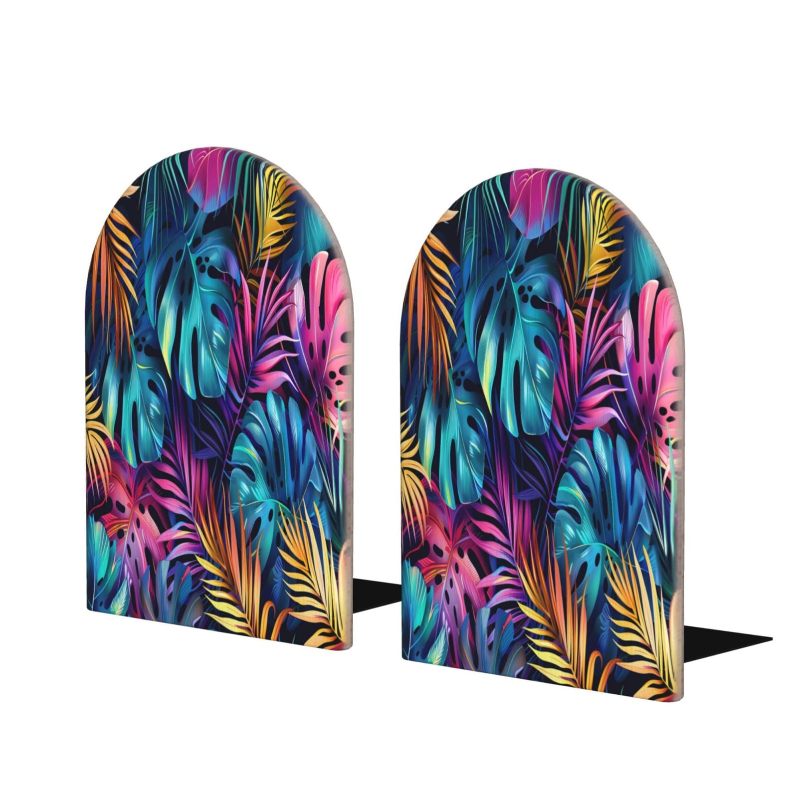 Susaid Colorful Tropical Leaves Print Wooden Bookends Decorative Book ...