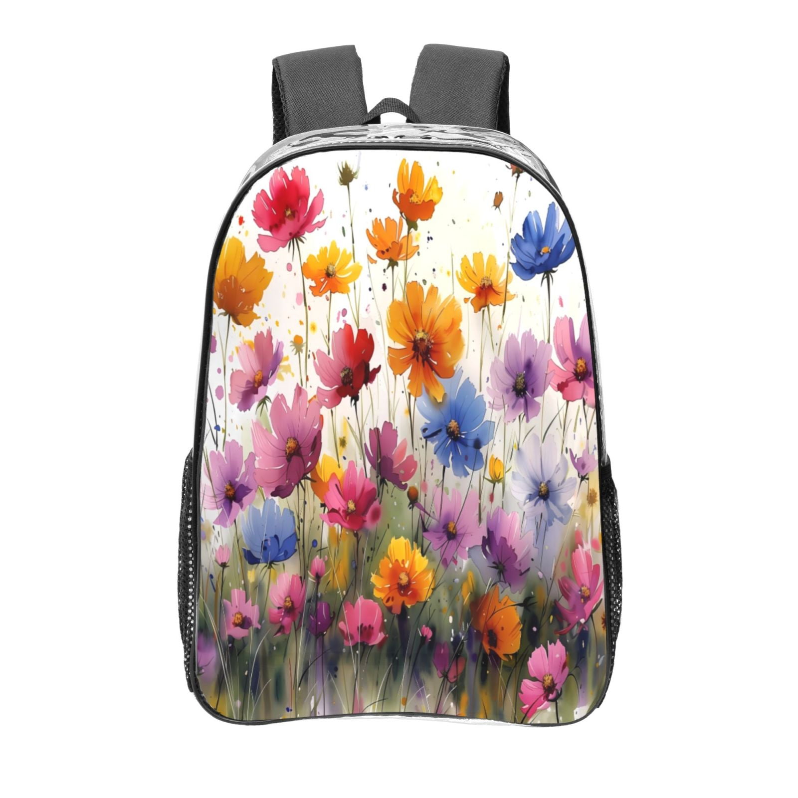 Susaid Colorful Wildflower Meadow Print Clear Backpack See Through ...