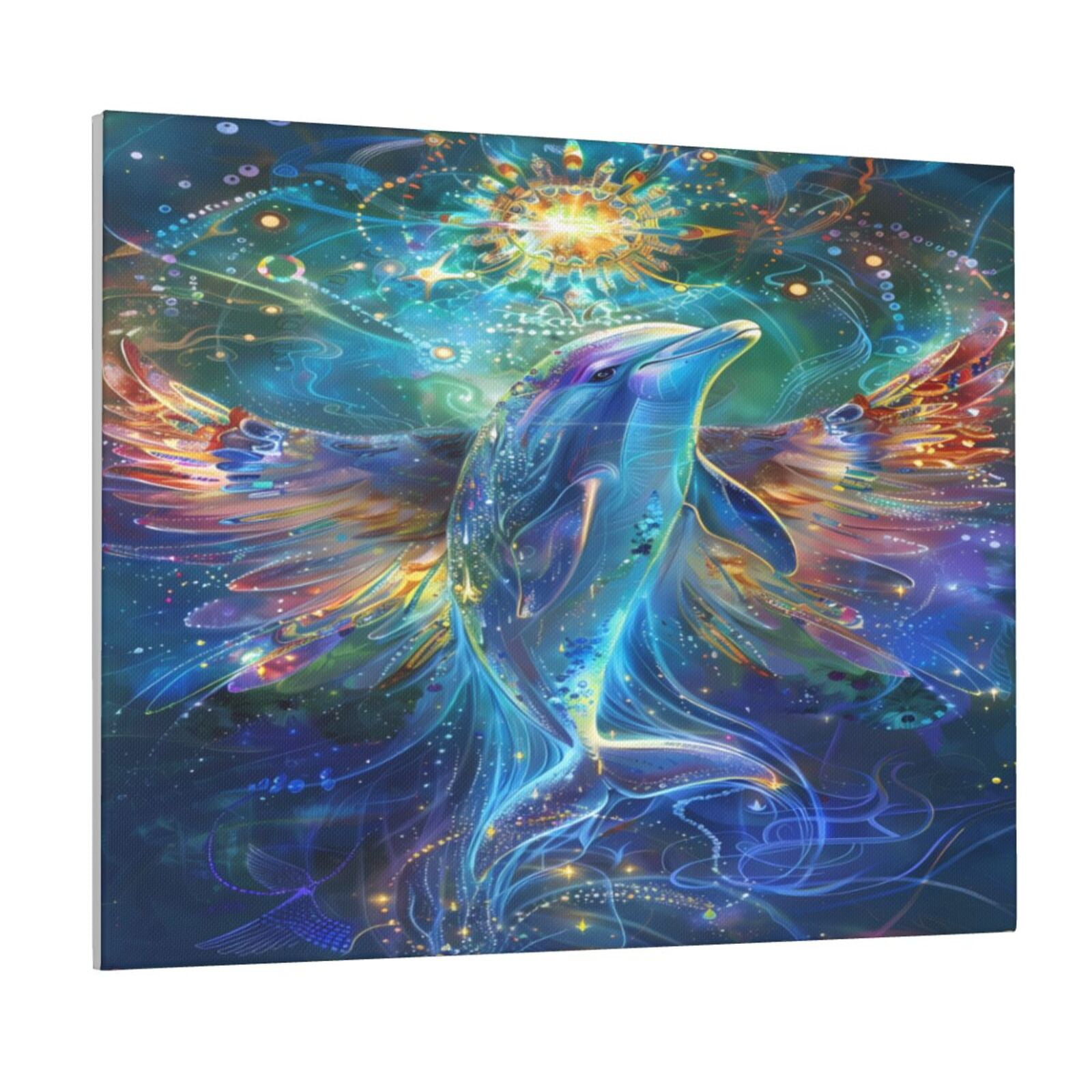 Susaid Colorful Winged Dolphin Pattern Canvas Wall Decor Poster Framed ...
