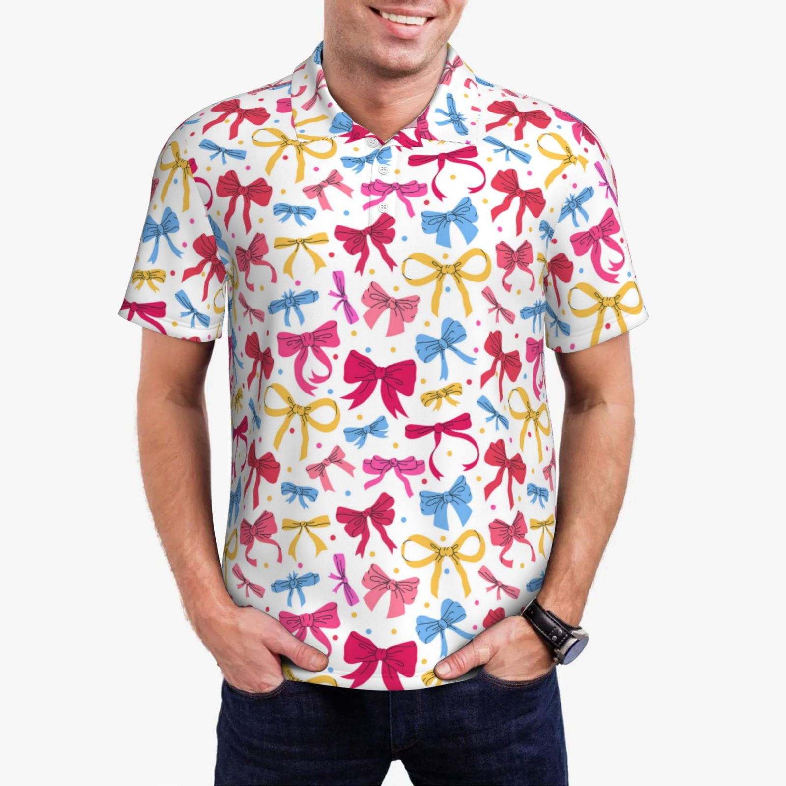 Susaid Colorful bows Print Men's Short Sleeve Polo Shirt, Golf Shirts ...
