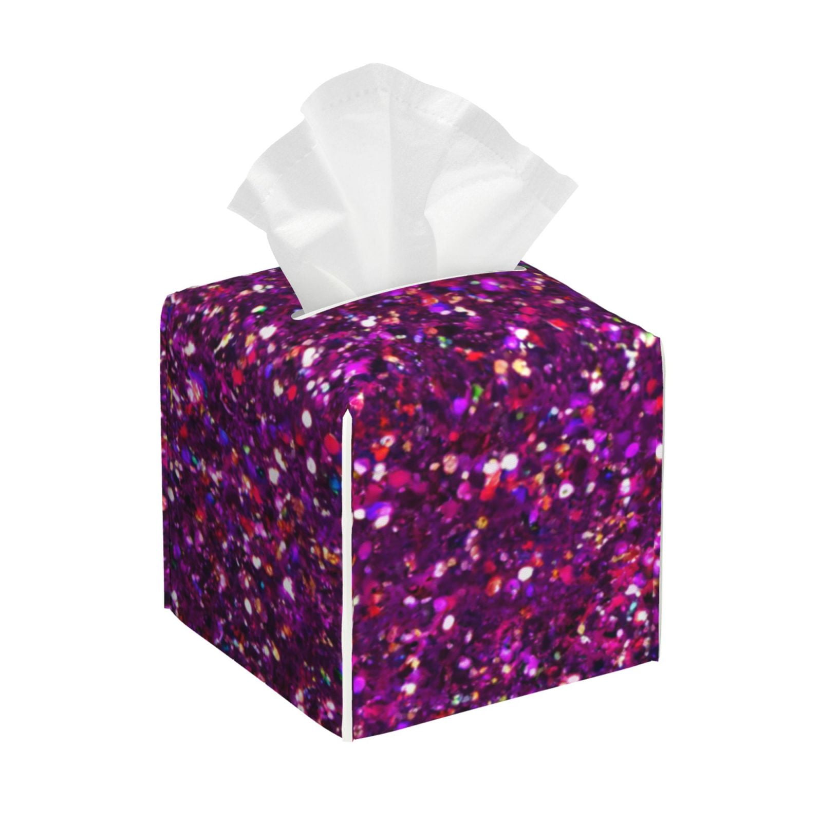 Susaid Colourful Glitter Print PU Leather Tissue Box Cover, Square ...