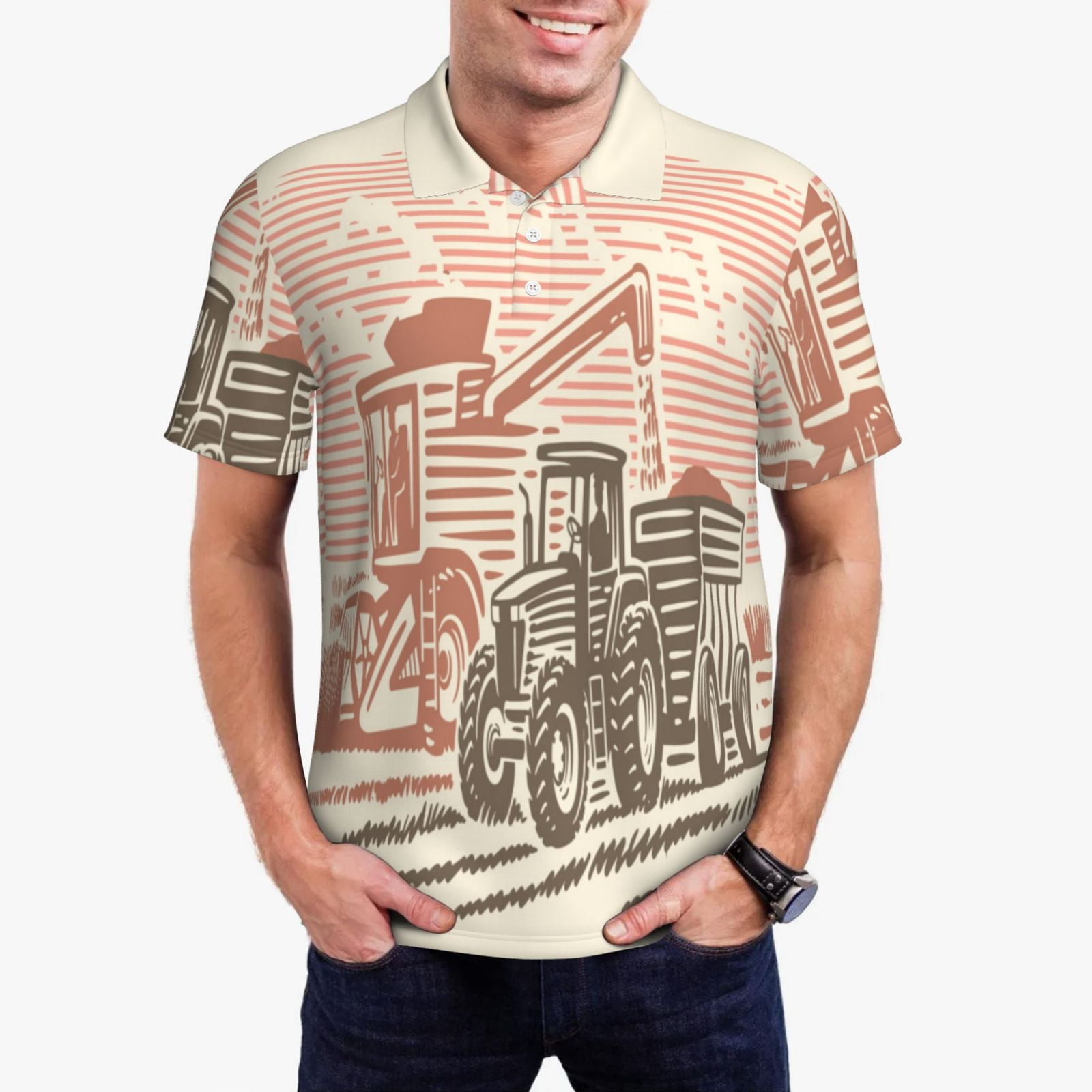 Susaid Combine harvester working with tractor Print Men's Short Sleeve ...
