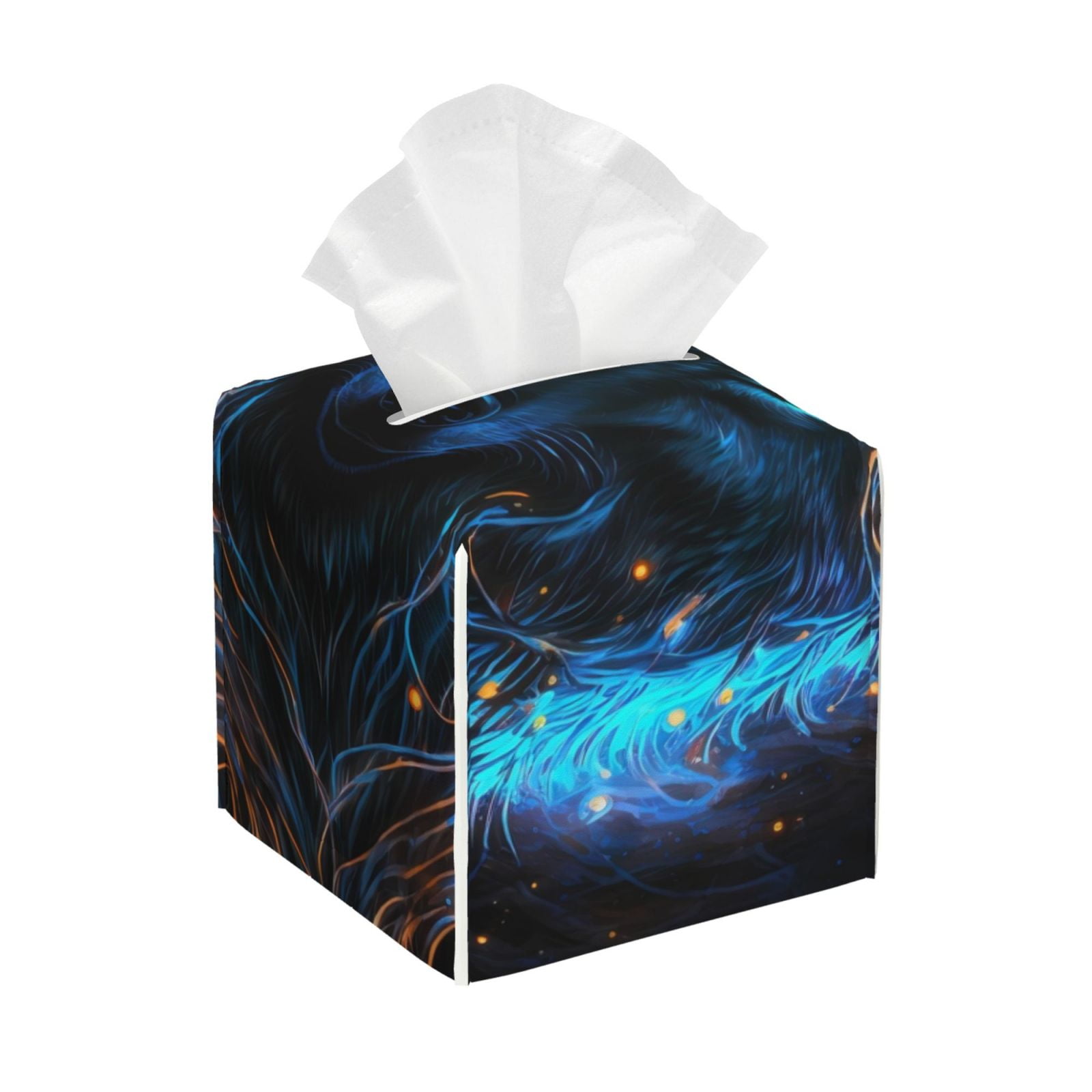Susaid Cool Blue Light Wolf Print PU Leather Tissue Box Cover, Square ...