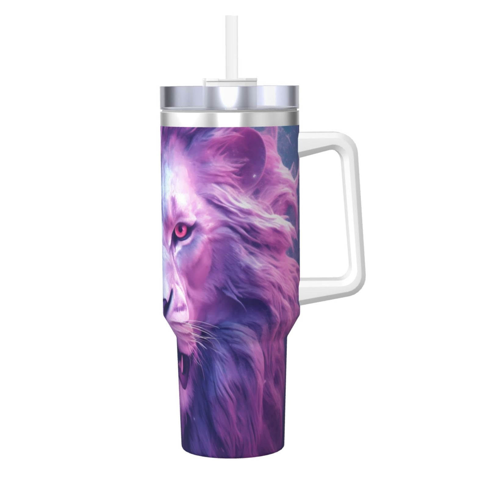 Susaid Cool Lion Head Print Indoor Outdoor Straw Lid 40oz Ice Bully ...