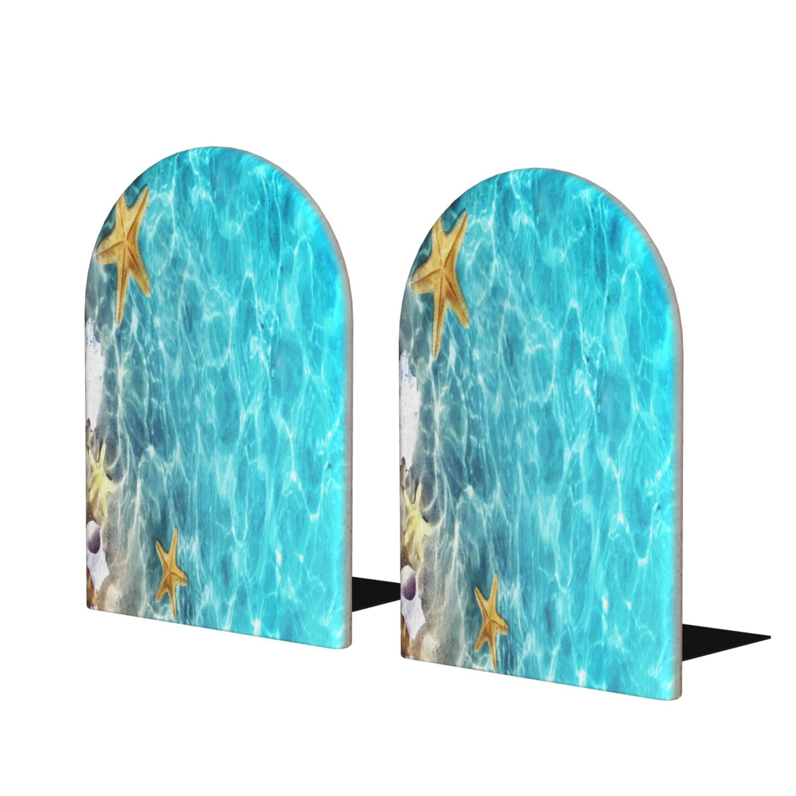 Susaid Coral And Seashell On The Beach Print Wooden Bookends Decorative ...