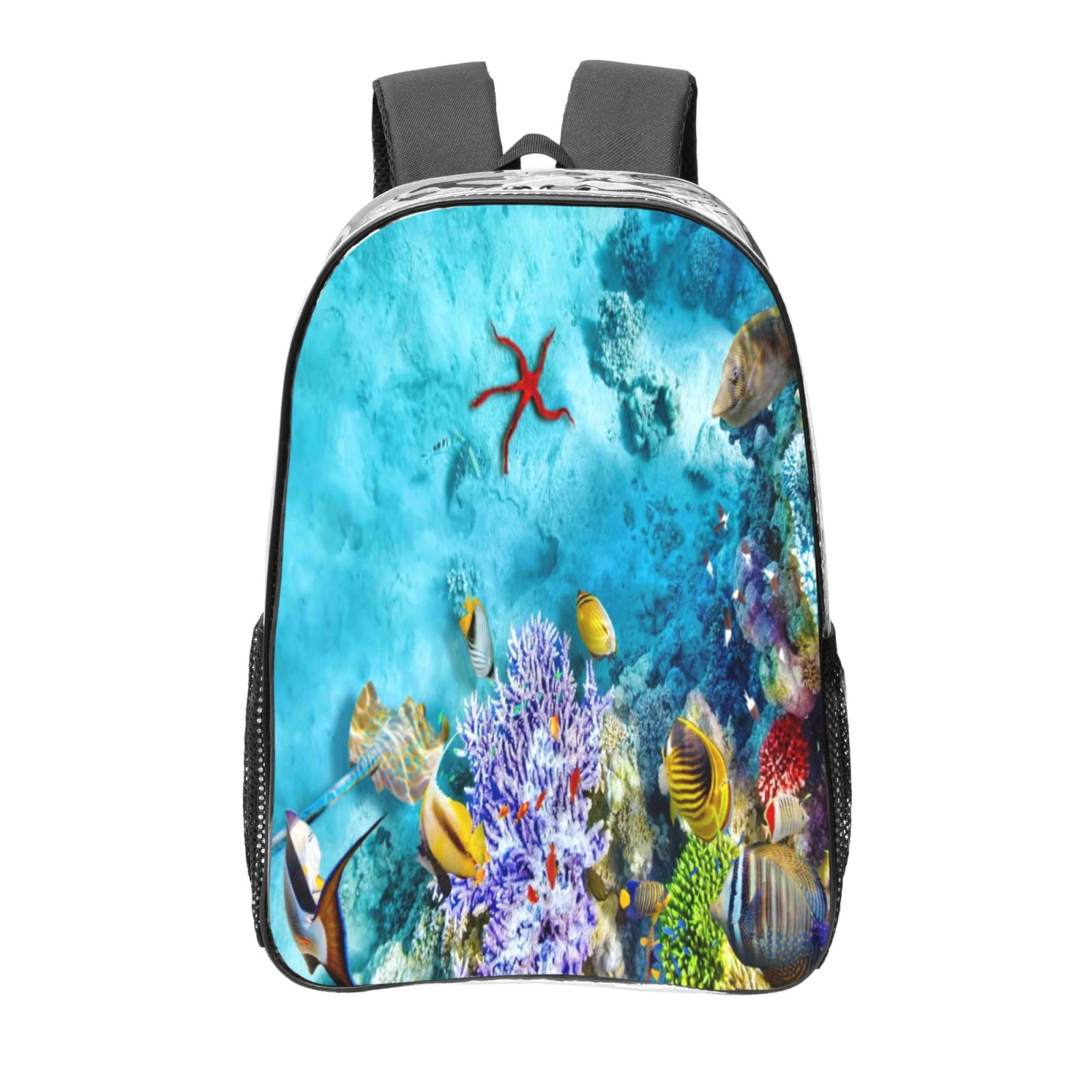 Susaid Corals and Tropical Fish Print Clear Backpack See Through ...