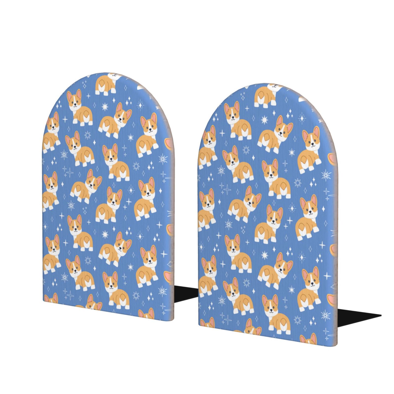 Susaid Corgi Print Wooden Bookends Decorative Book Ends for Shelves ...