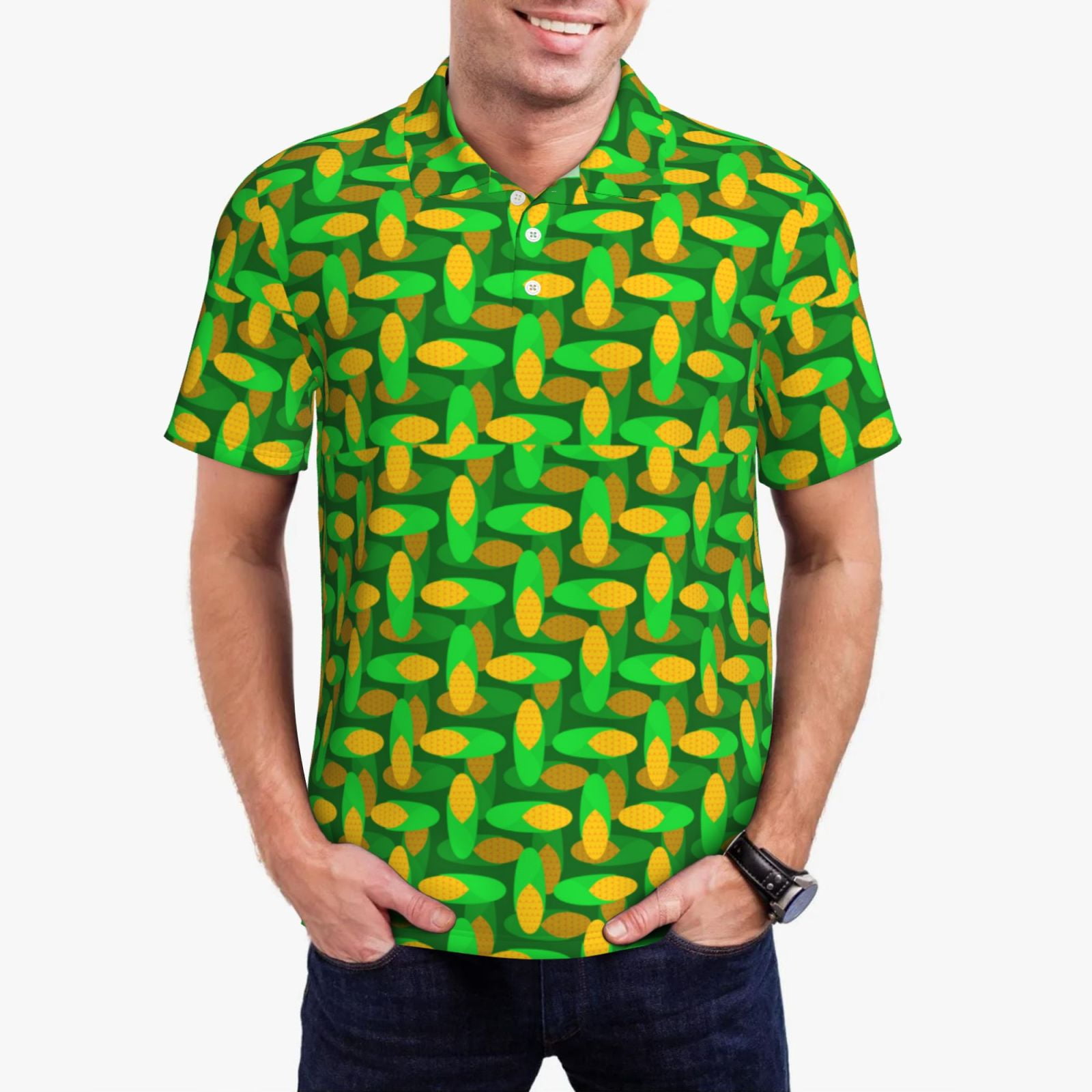 Susaid Corn 4 Print Men's Short Sleeve Polo Shirt, Golf Shirts for Men ...