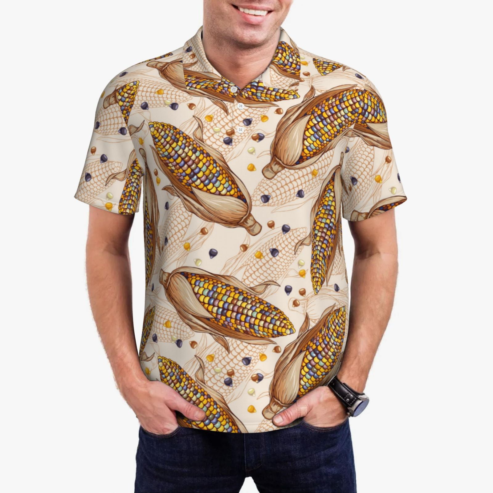 Susaid Corn 5 Print Men's Short Sleeve Polo Shirt, Golf Shirts for Men ...