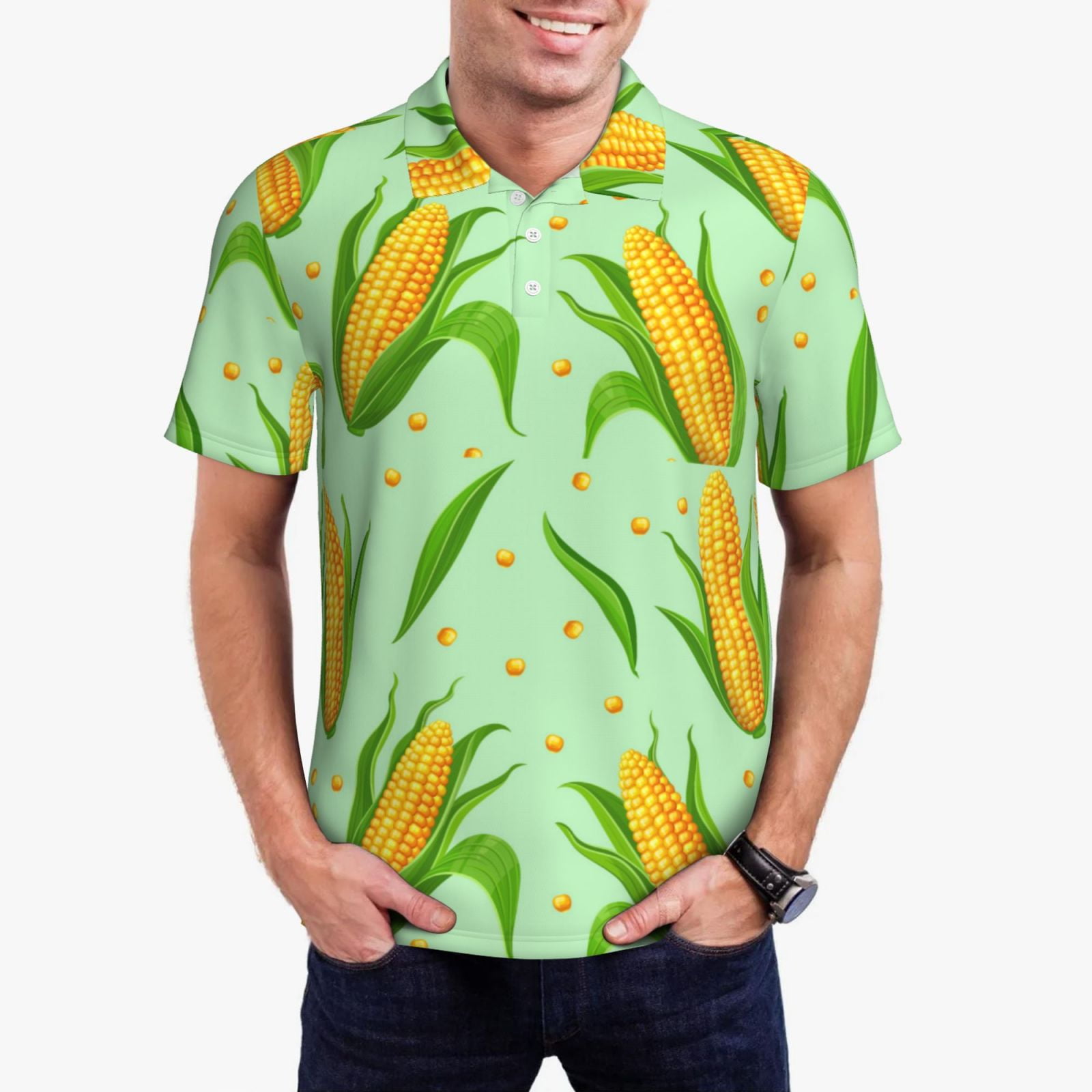 Susaid Corn 7 Print Men's Short Sleeve Polo Shirt, Golf Shirts for Men ...