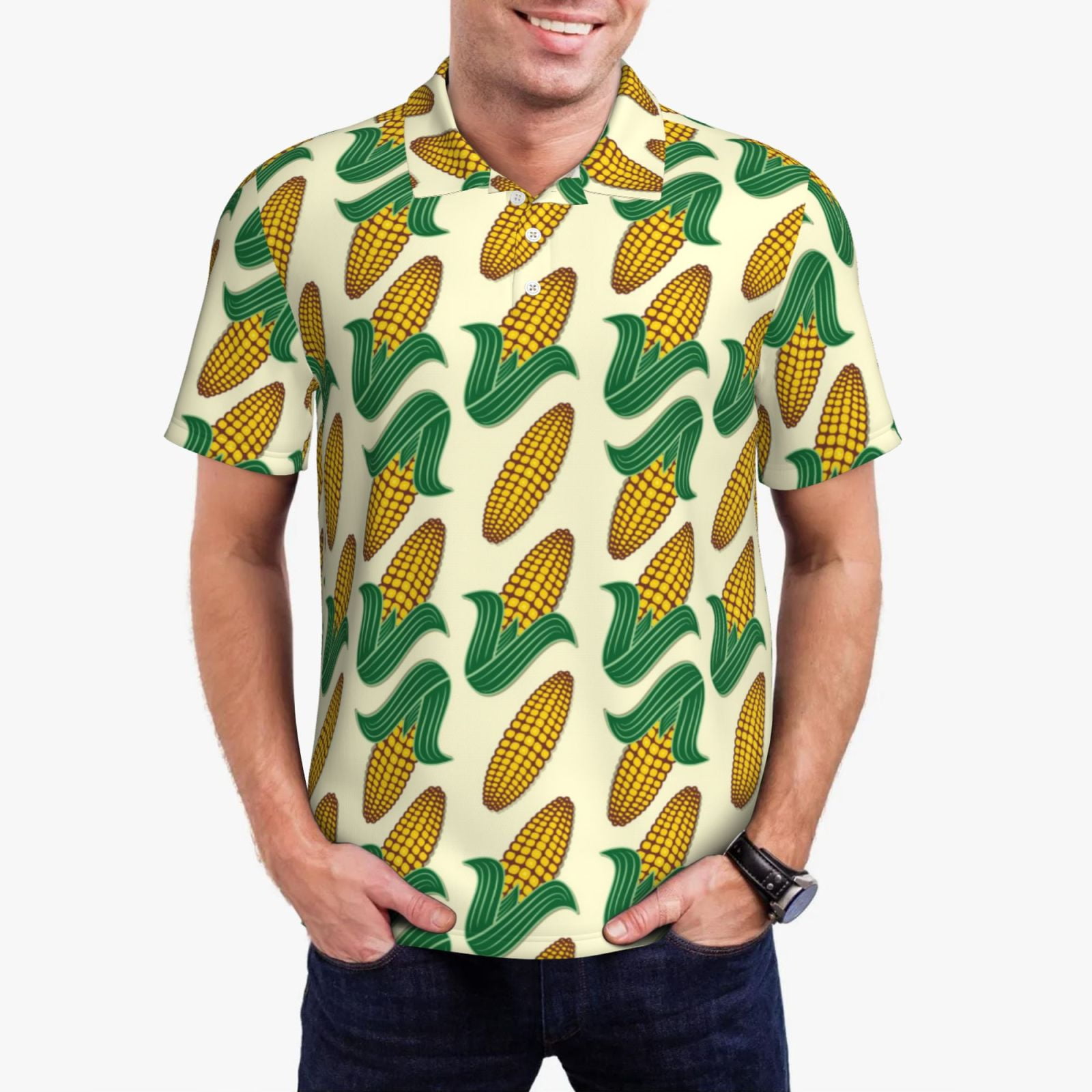 Susaid Corn 8 Print Men's Short Sleeve Polo Shirt, Golf Shirts for Men ...