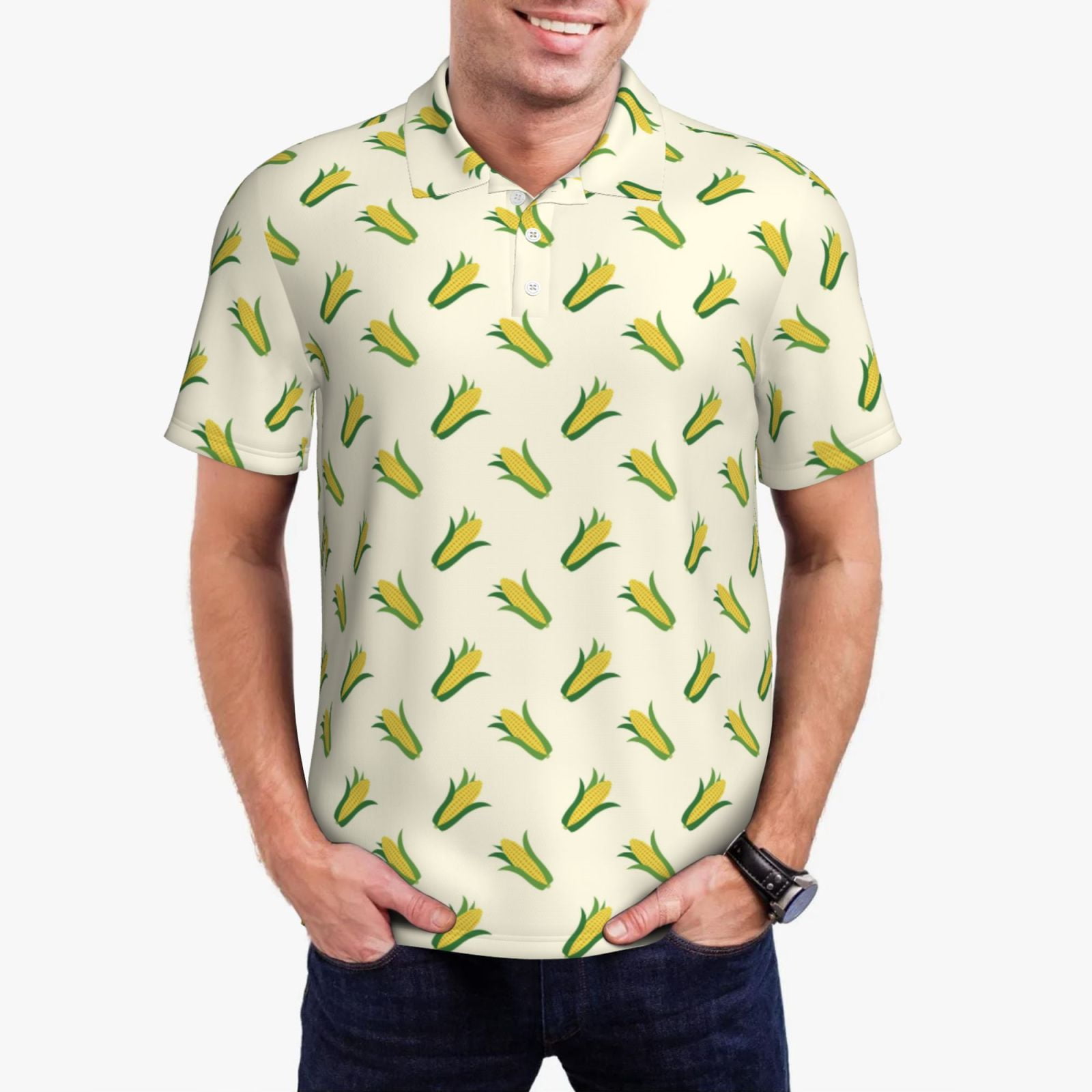 Susaid Corn Print Men's Short Sleeve Polo Shirt, Golf Shirts for Men ...