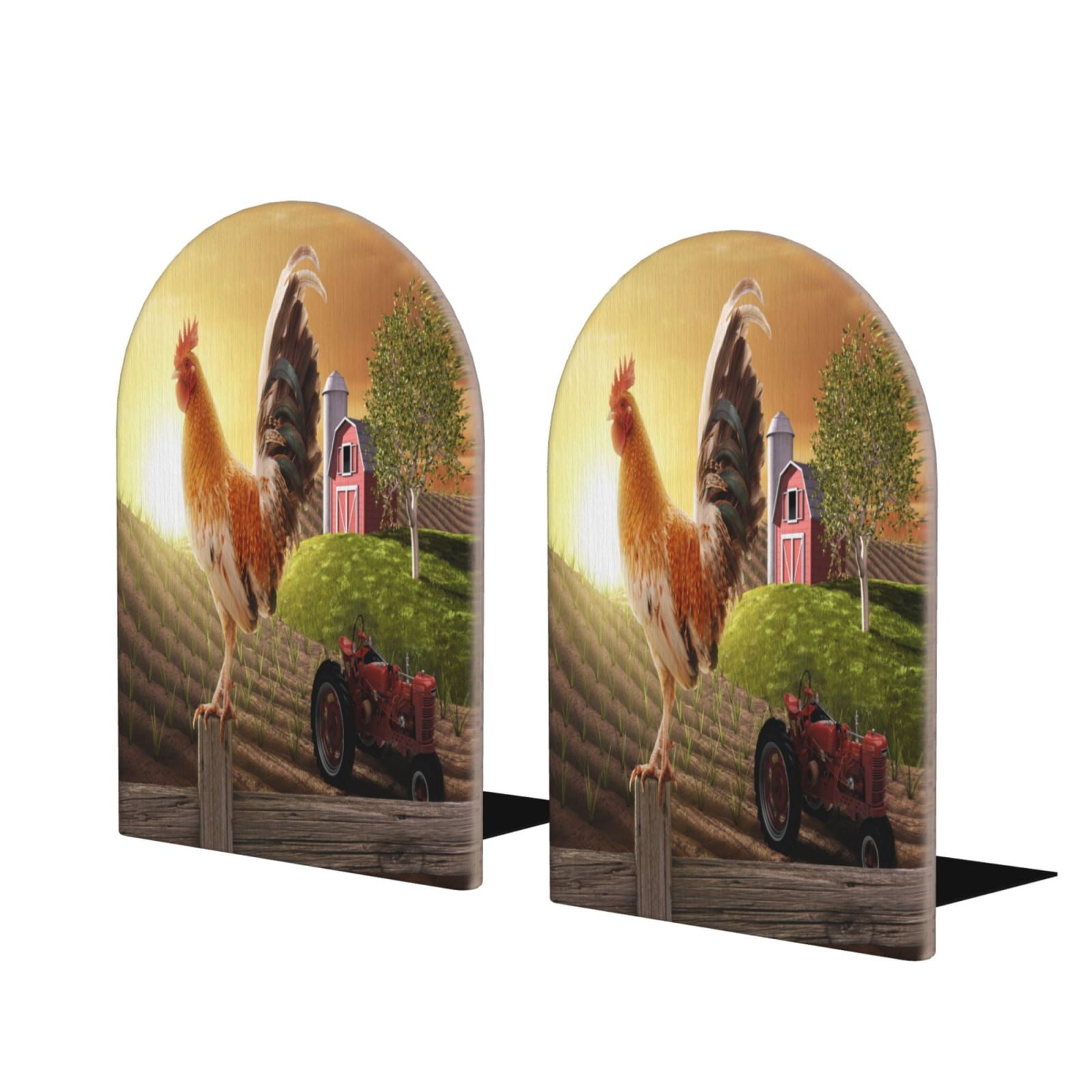 Susaid Country Farm Morning Rooster Print Wooden Bookends Decorative ...