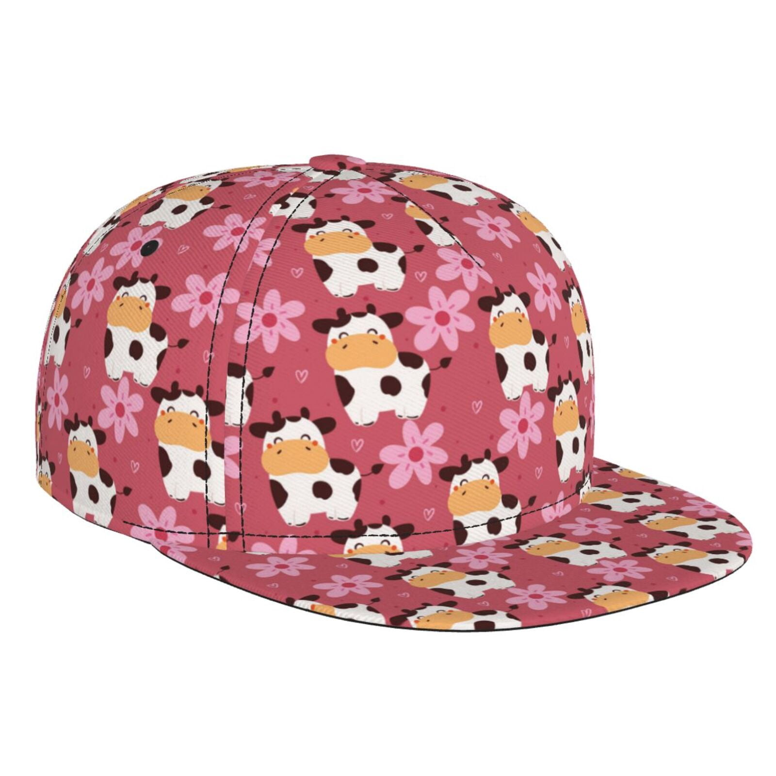 Susaid Cow And Flower Print Baseball Cap Hip Hop Style Flat Visor ...