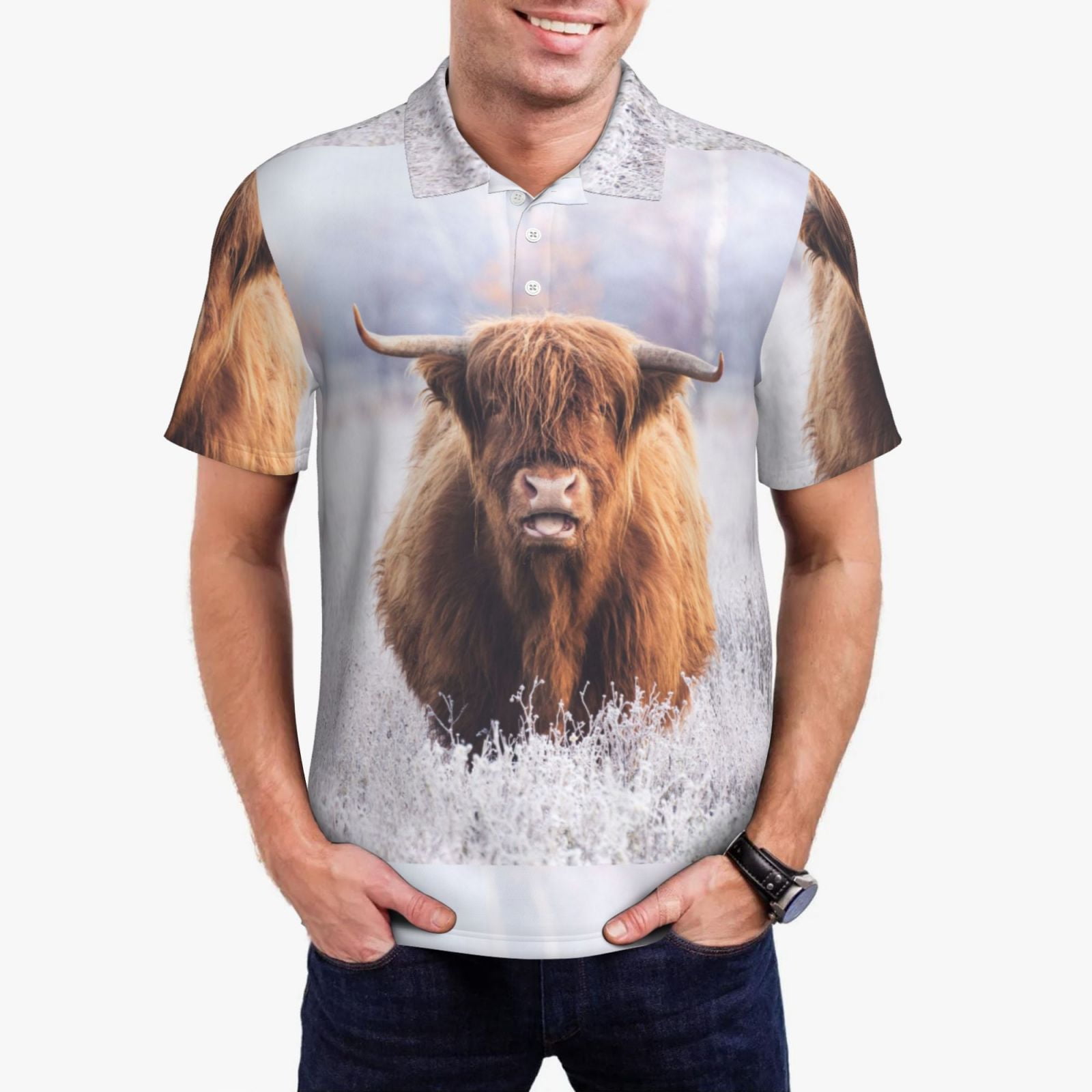 Susaid Cow Print Men's Short Sleeve Polo Shirt, Golf Shirts for Men ...