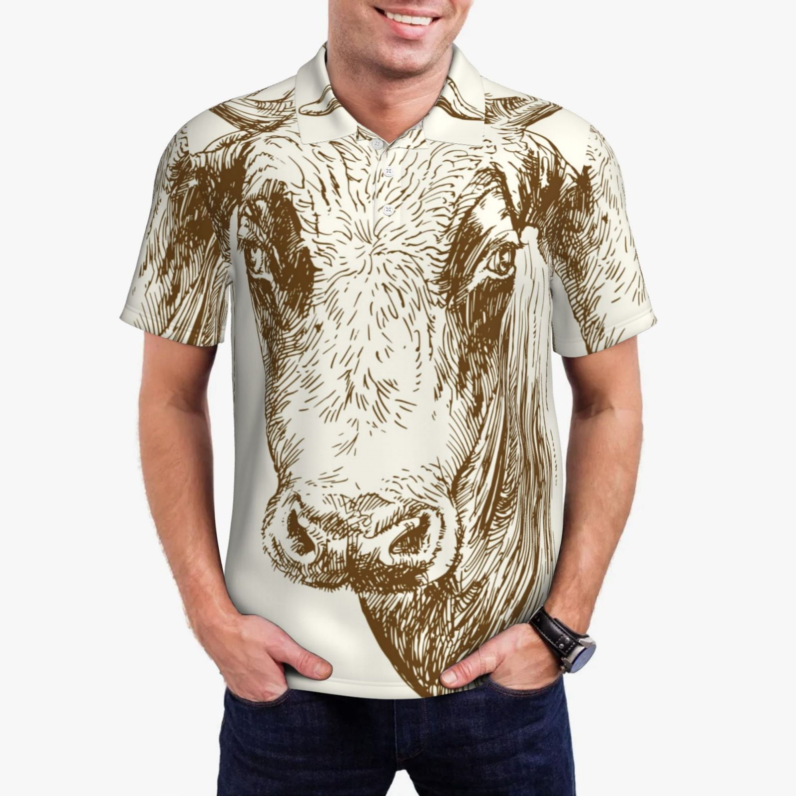 Susaid Cow Print Men's Short Sleeve Polo Shirt, Golf Shirts for Men ...