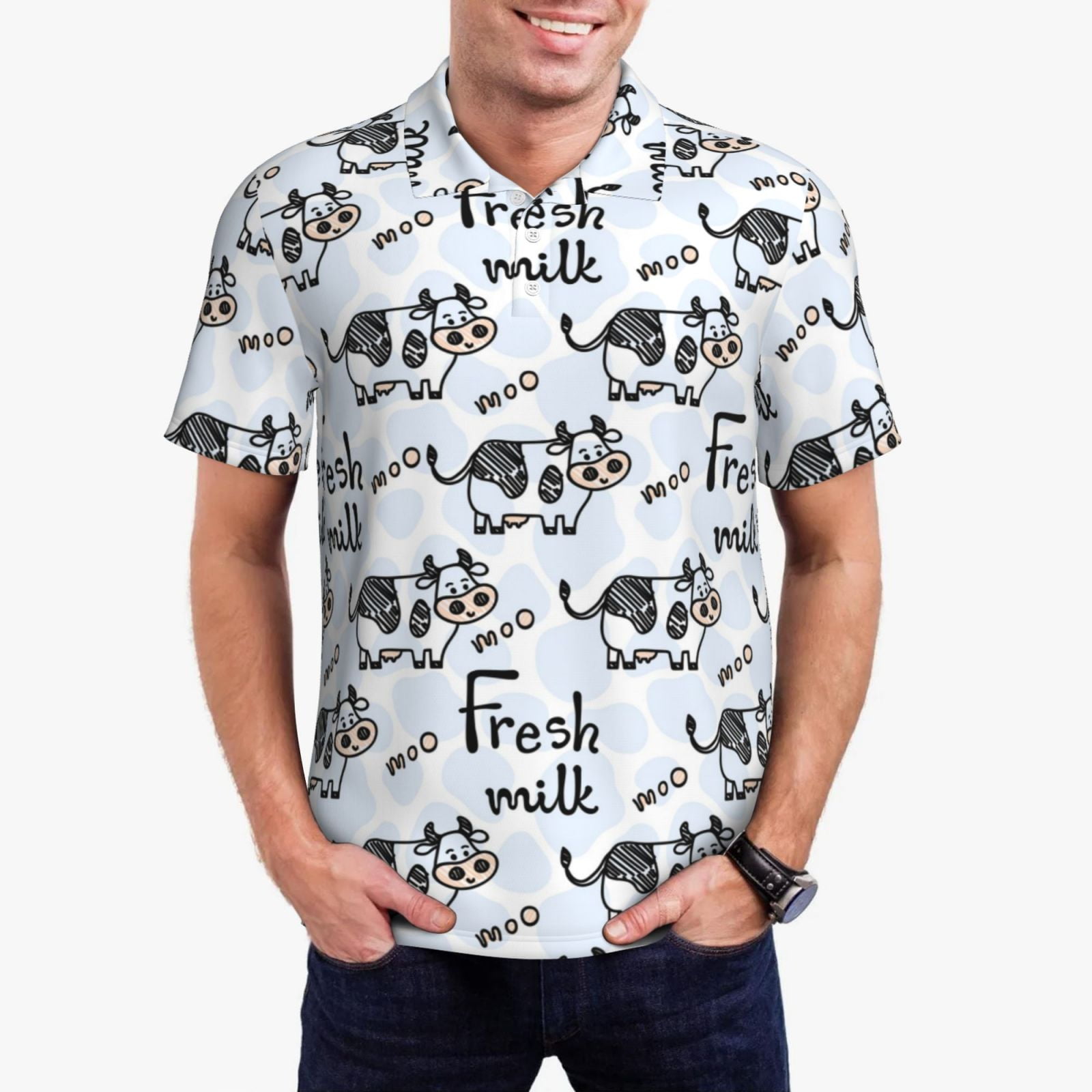 Susaid Cow With Fresh Milk Print Men's Short Sleeve Polo Shirt, Golf ...