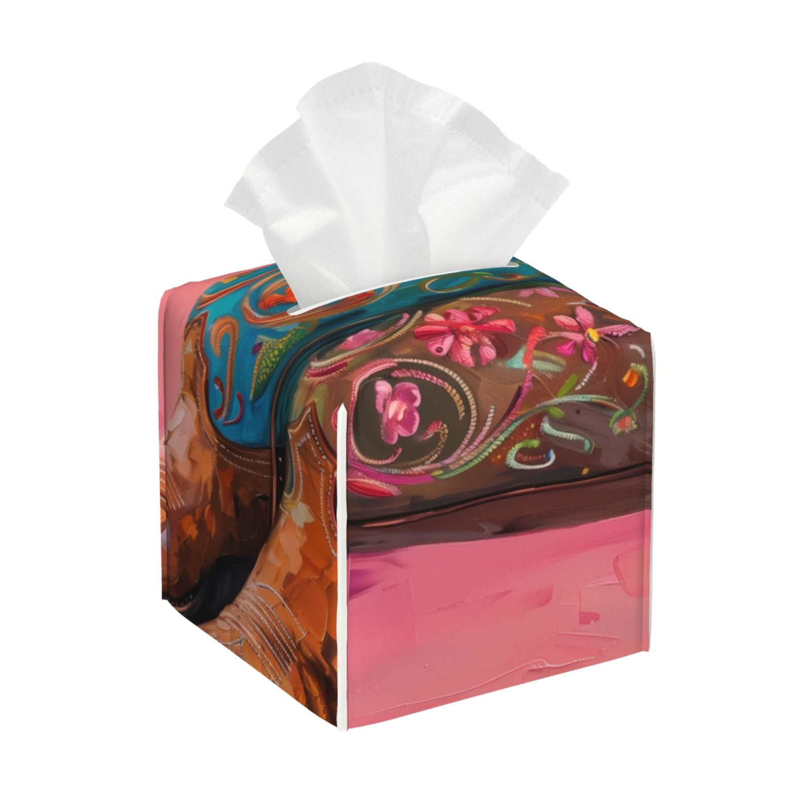 Susaid Cowboy Boots With Flowers Print PU Leather Tissue Box Cover ...