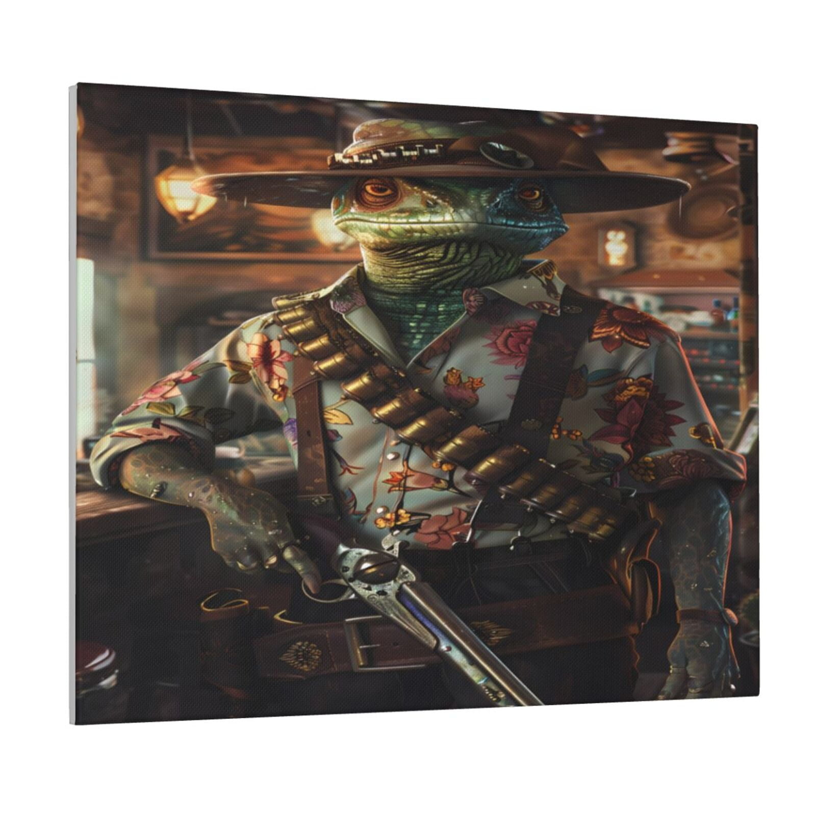 Susaid Cowboy Iguana Floral Shirt Pattern Canvas Wall Decor Poster ...