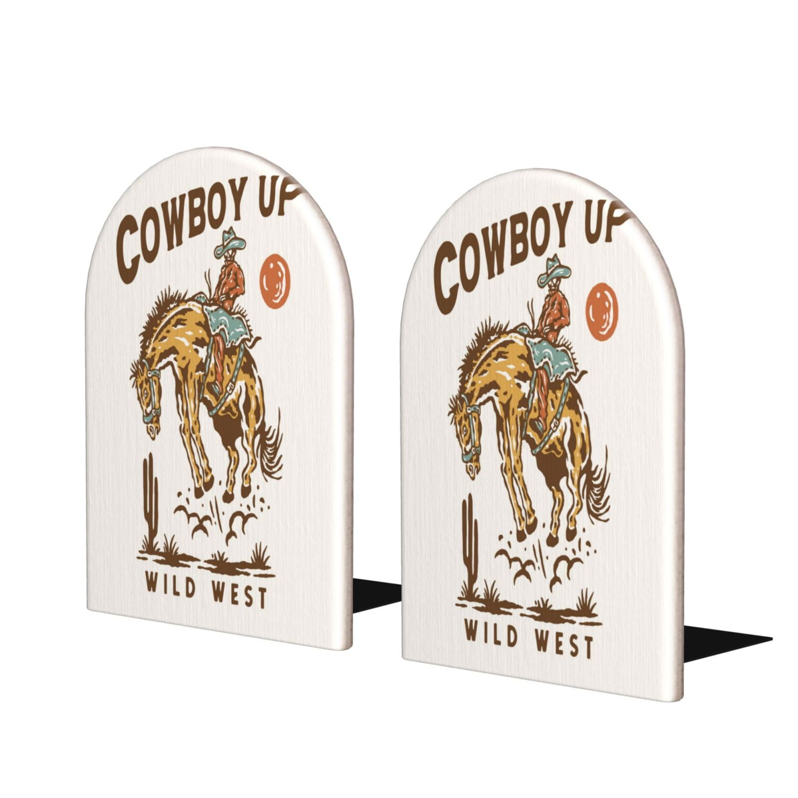 Susaid Cowboy Up Vintage Wild West Print Wooden Bookends Decorative ...