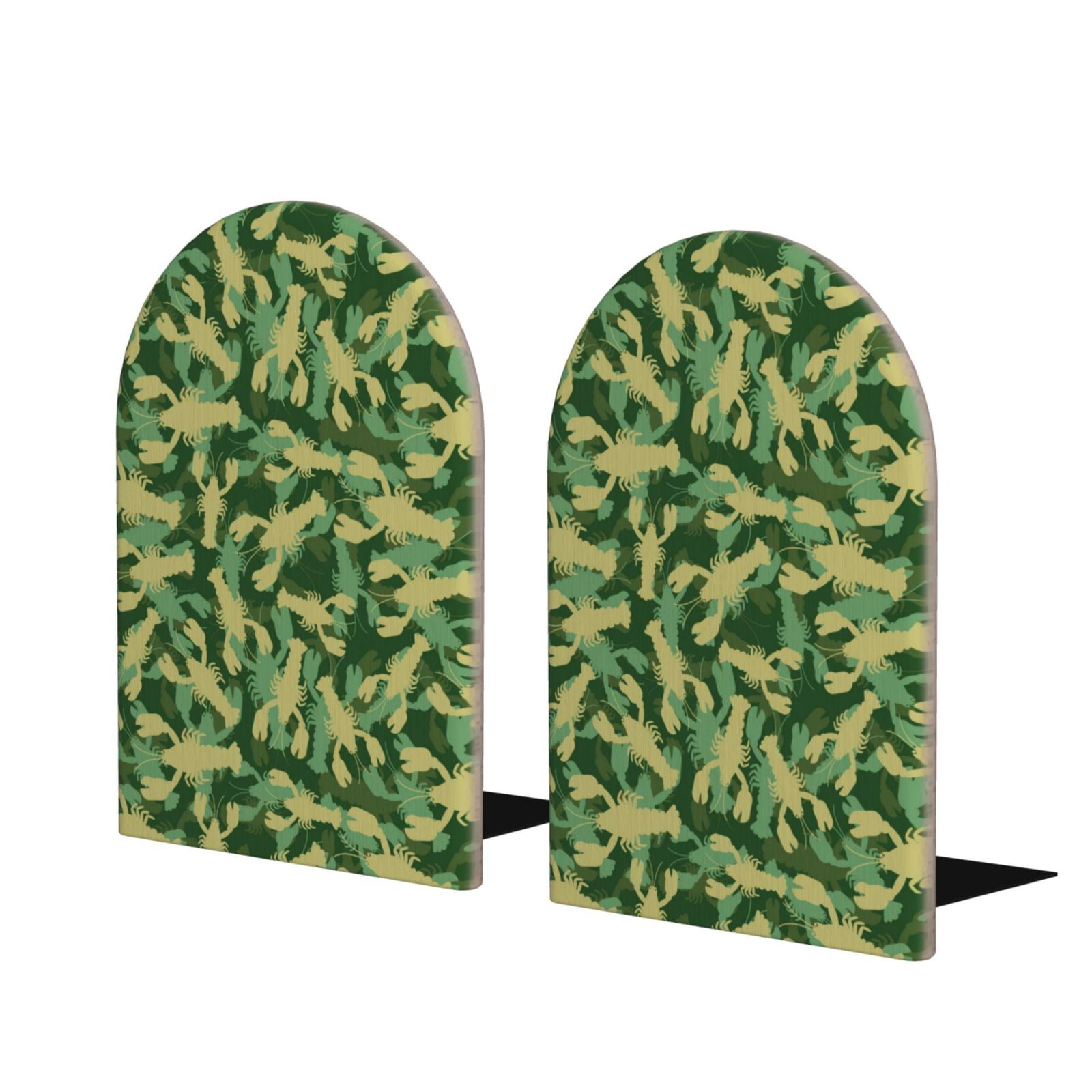 Susaid Crayfish Army Print Wooden Bookends Decorative Book Ends for ...