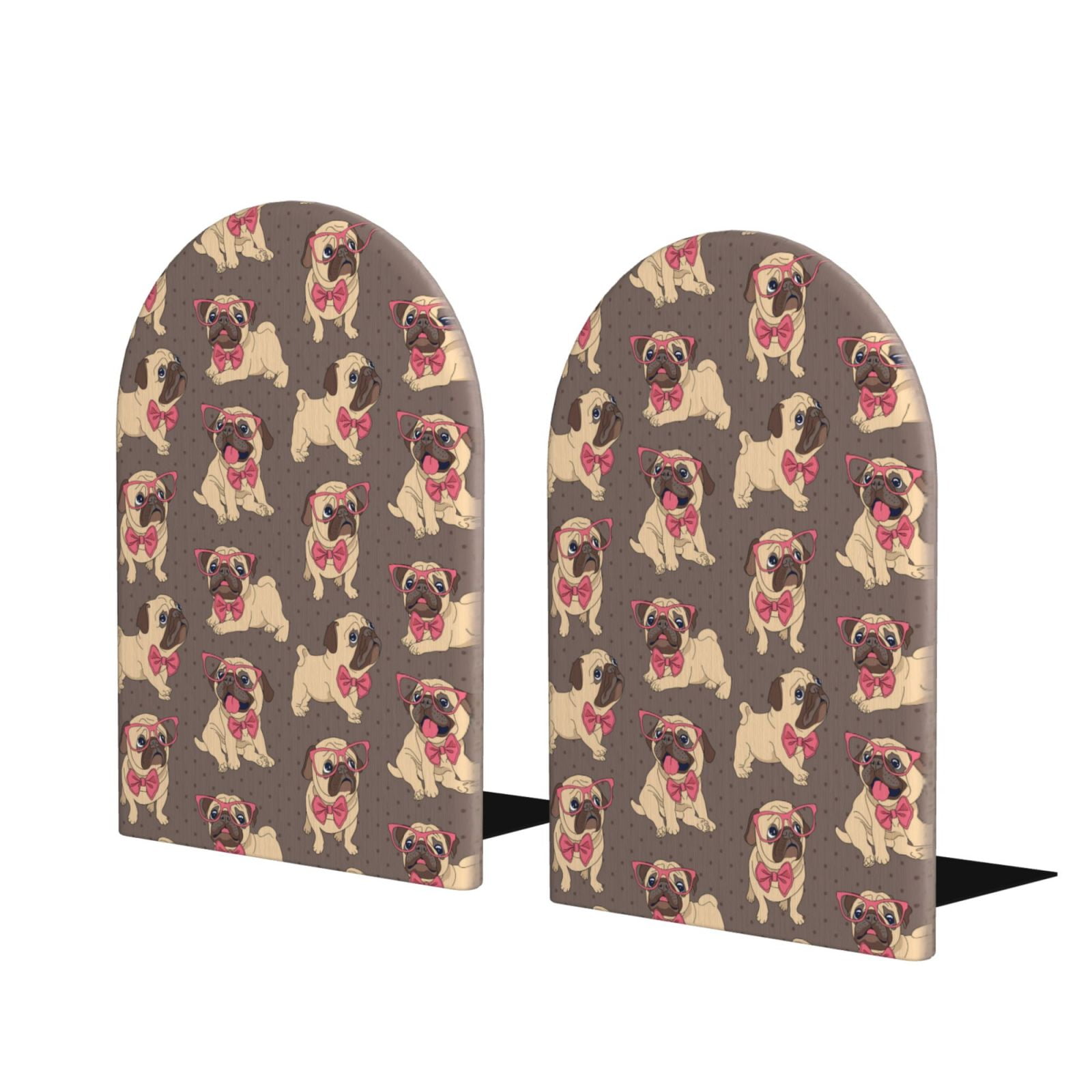 Susaid Cut Pug Print Wooden Bookends Decorative Book Ends for Shelves ...