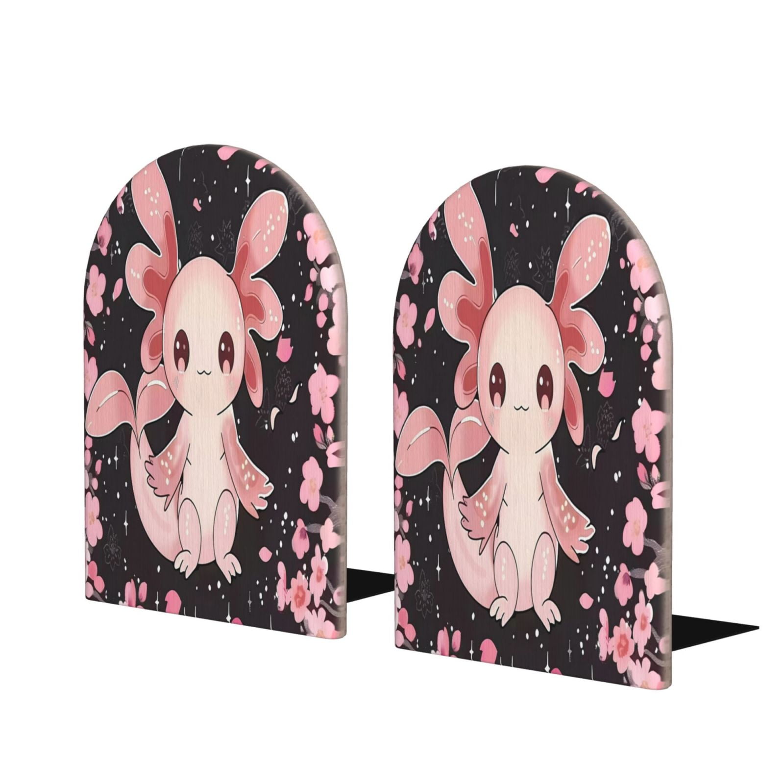 Susaid Cute Axolotl Sakura Blossoms Print Wooden Bookends Decorative ...