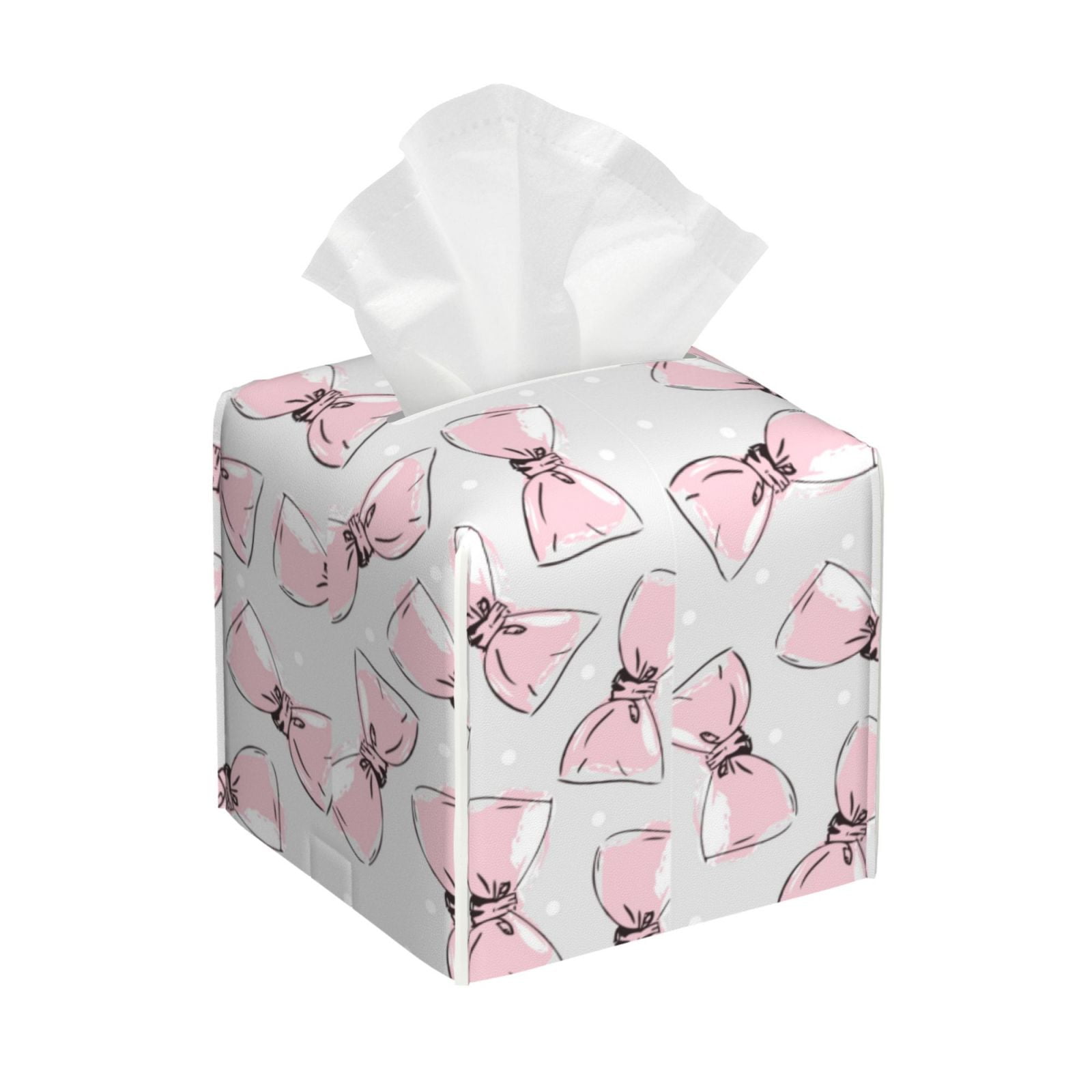 Susaid Cute Bow Tie Print PU Leather Tissue Box Cover, Square ...