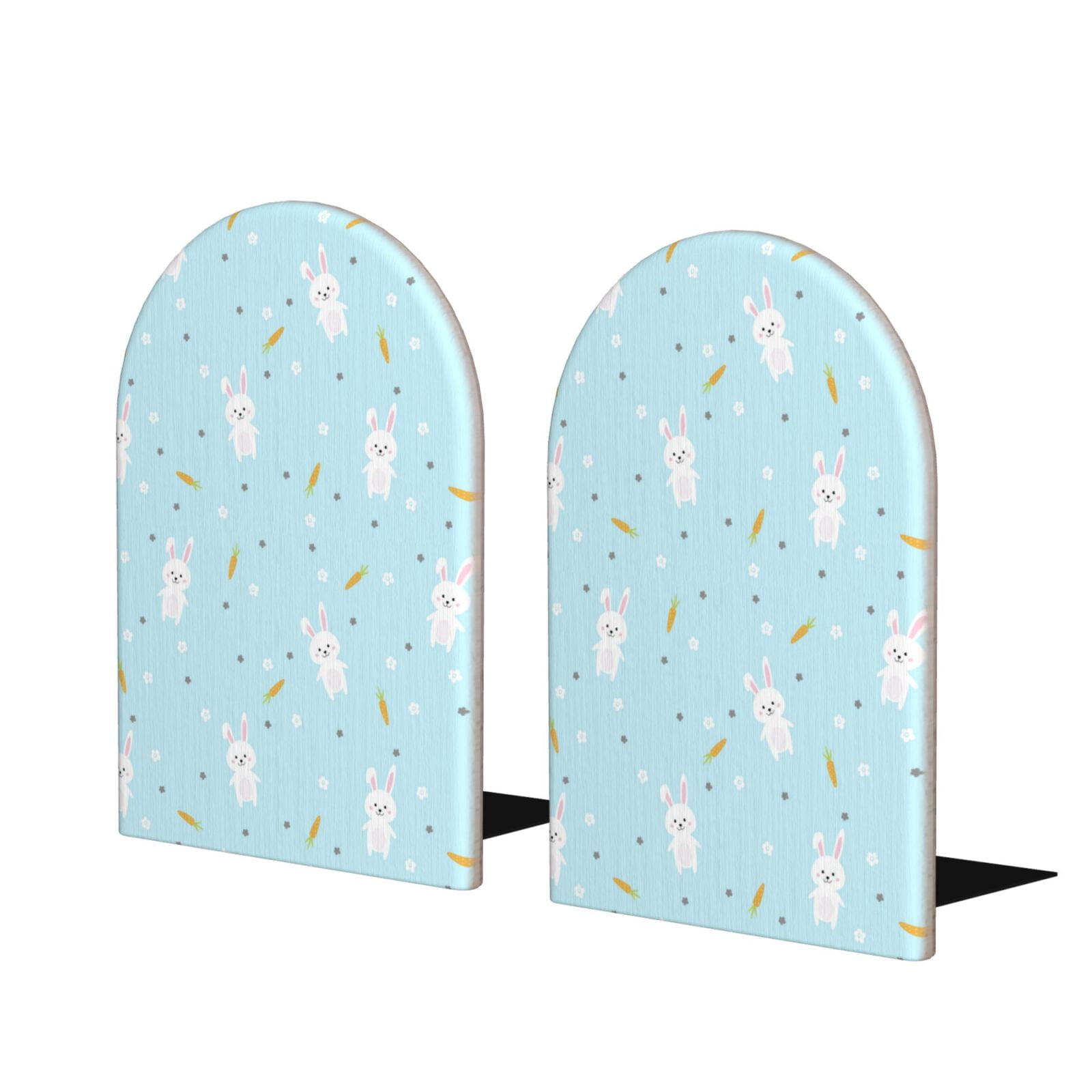 Susaid Cute Bunny Print Wooden Bookends Decorative Book Ends for ...