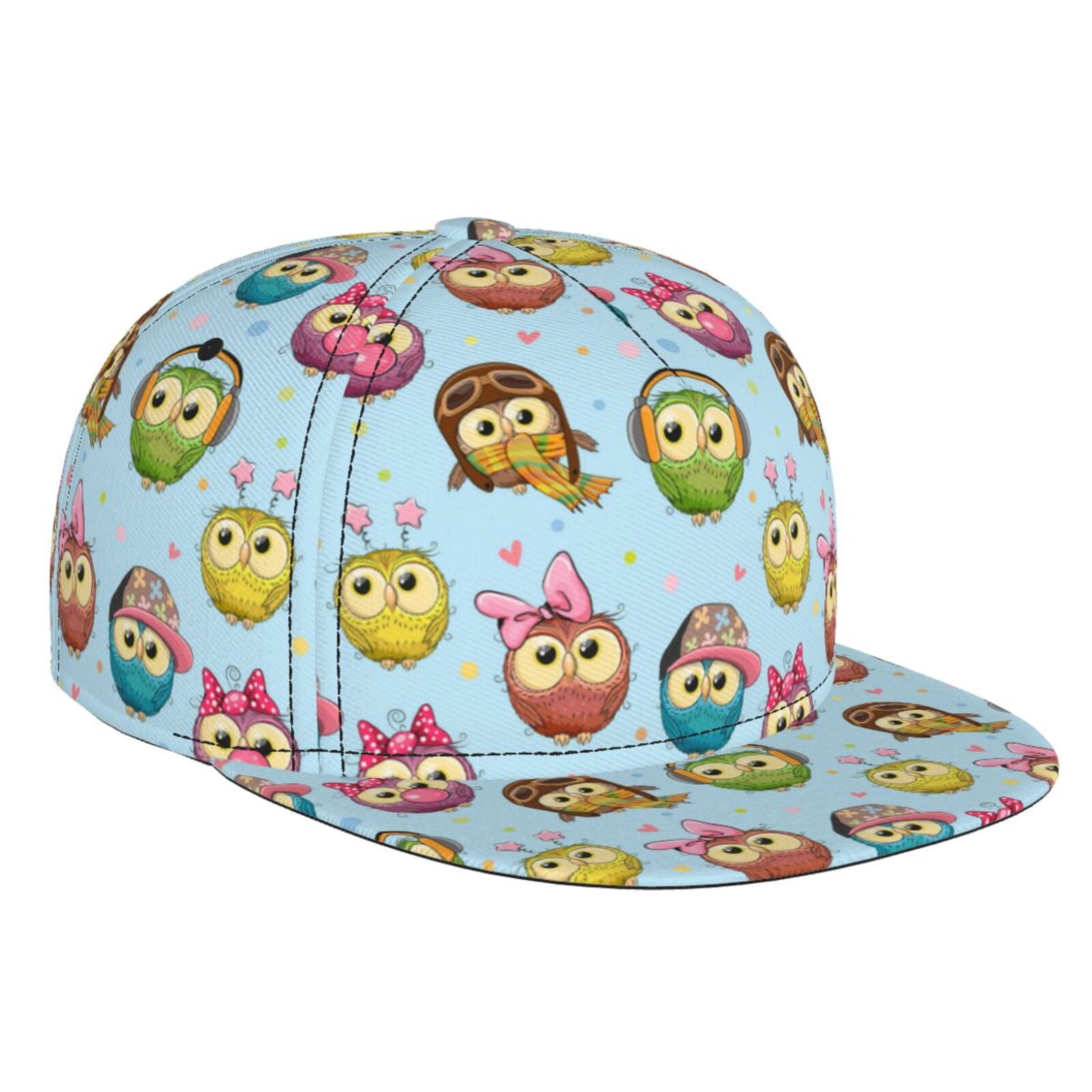 Susaid Cute Cartoon Owls 3 Print Baseball Cap Hip Hop Style Flat Visor ...