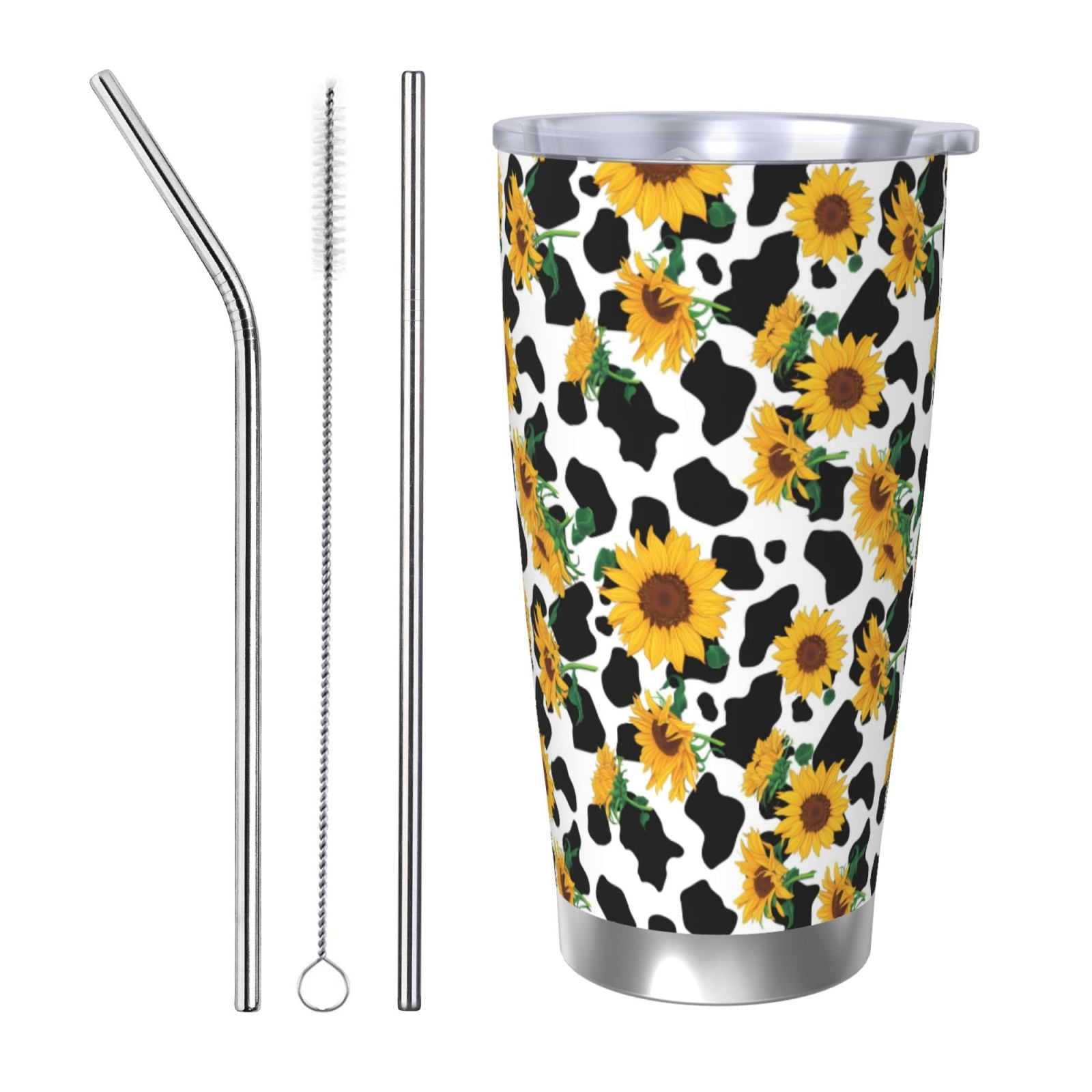 Susaid Cute Cow Print Sunflower A Print 20oz Car Cup,Insulated Coffee ...