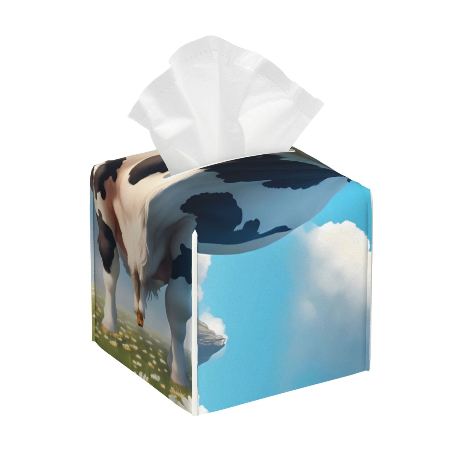 Susaid Cute Daisy Cow A Print PU Leather Tissue Box Cover, Square ...