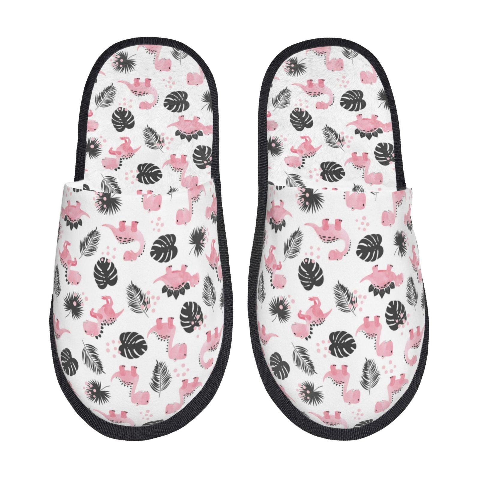 Susaid Cute Dinosaur Print Fuzzy Slippers for Women and Men, Warm Anti ...