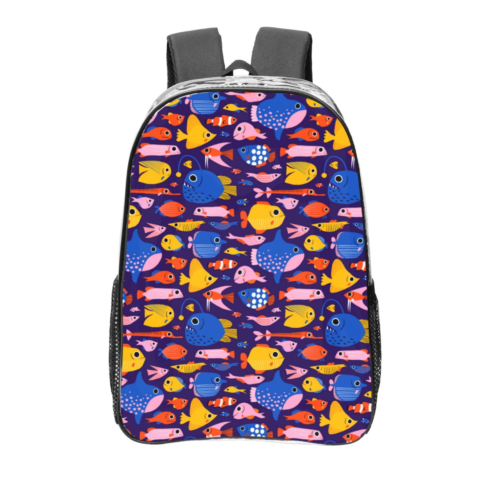 Susaid Cute Flat Hand Drawn Fishes Print Clear Backpack See Through ...