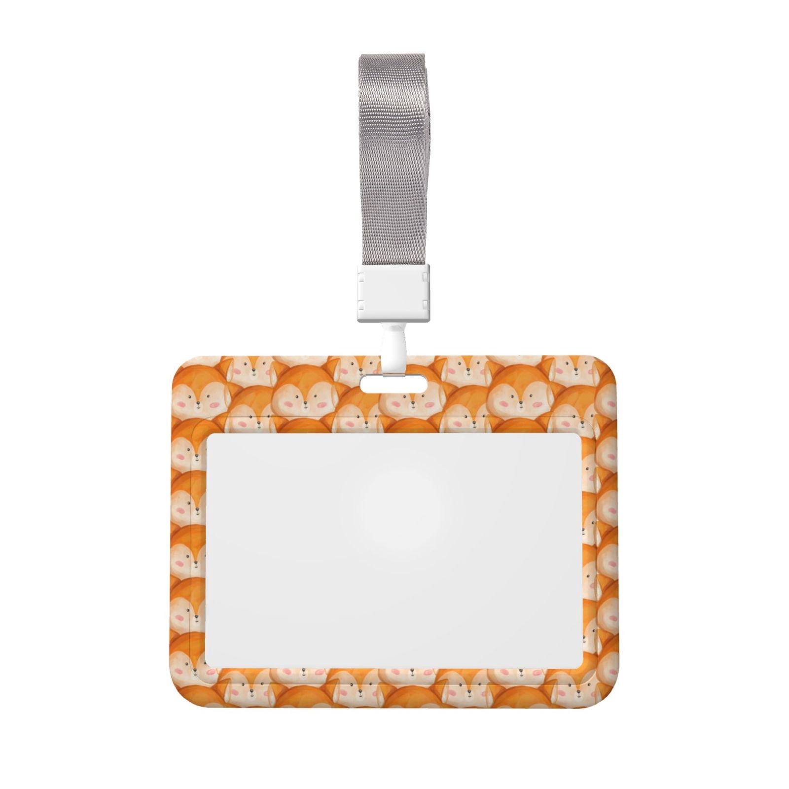 Susaid Cute Fox Faces Pattern Print ID Badge Holder with Double-Sided ...