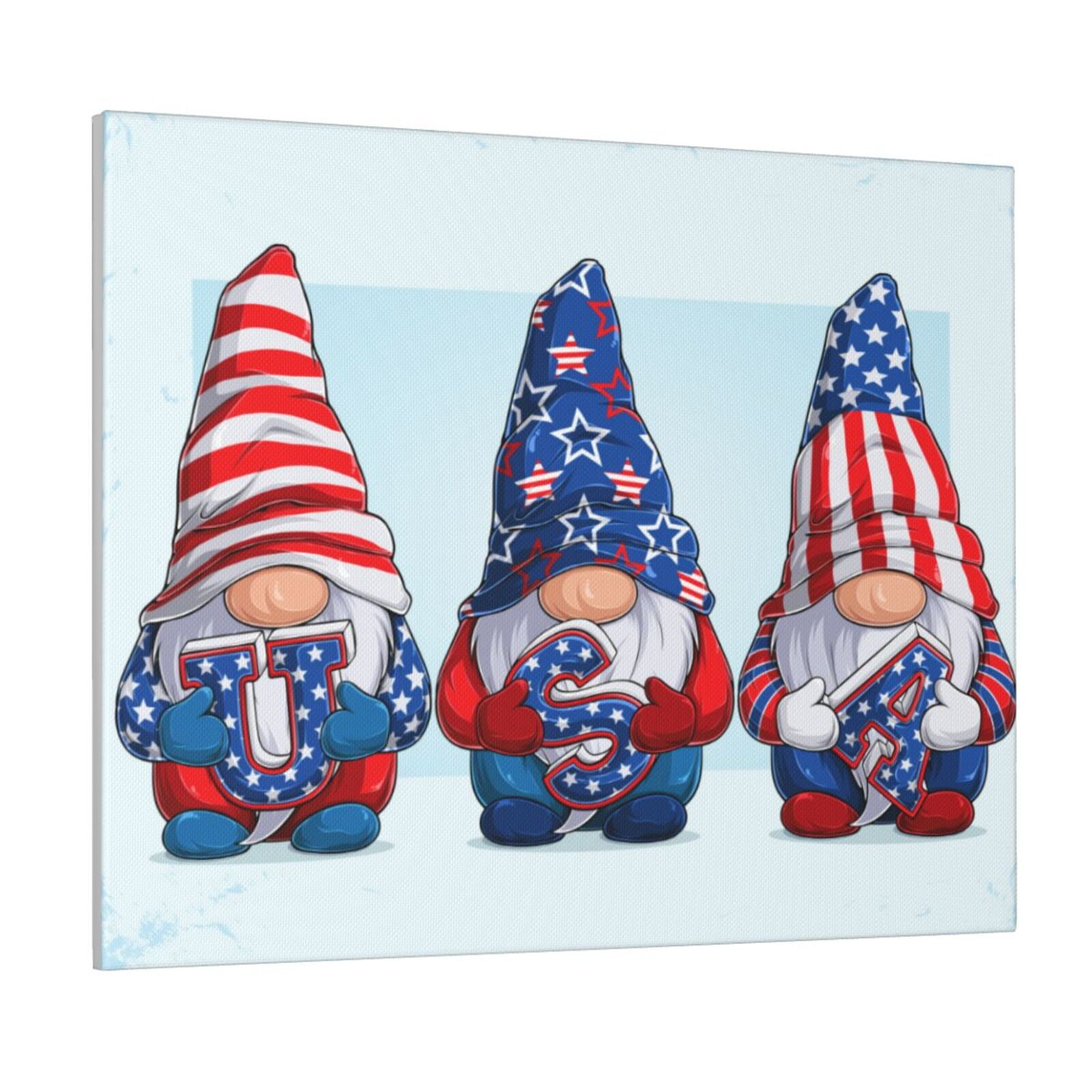 Susaid Cute Gnomes in USA1 Pattern Canvas Wall Decor Poster Framed ...